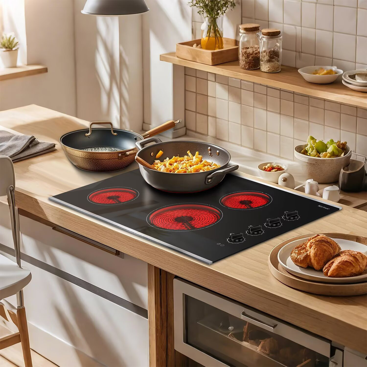 Karinear Electric Stove Top 4 Burners Electric Cooktop with Glass ...