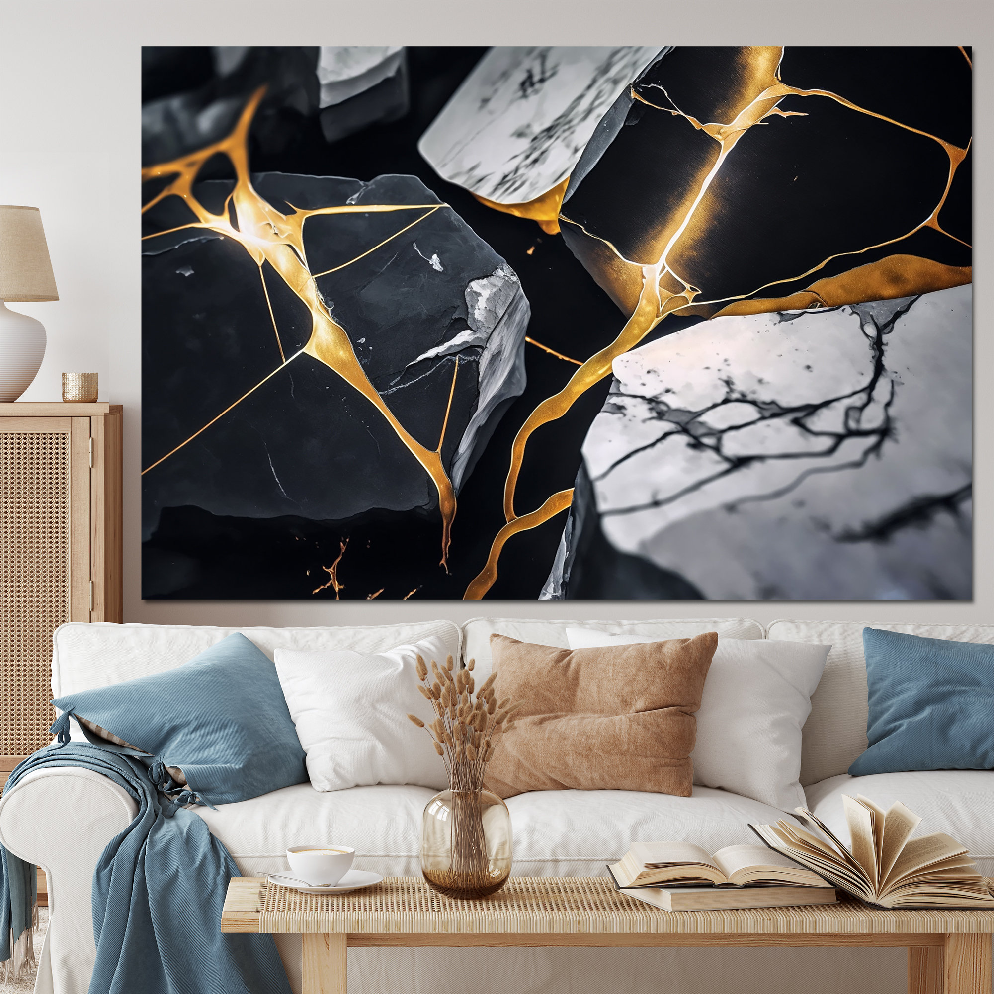 Design Art Abstract Geode Gold Marble II - Marble Abstract Canvas Wall ...