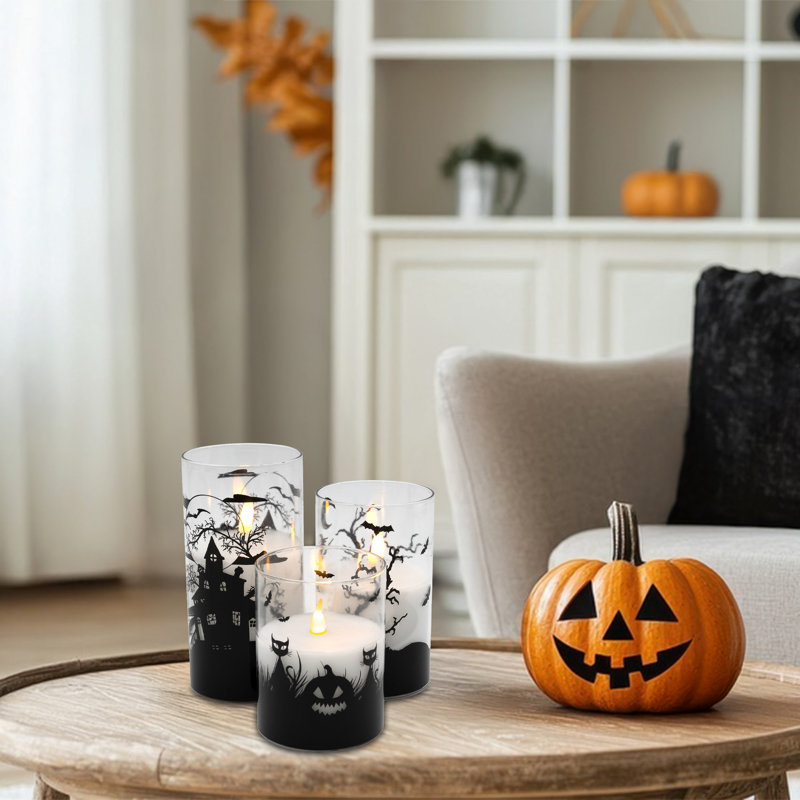 The Holiday Aisle® Battery Operated LED Halloween Hurricane Candles - 3 ...