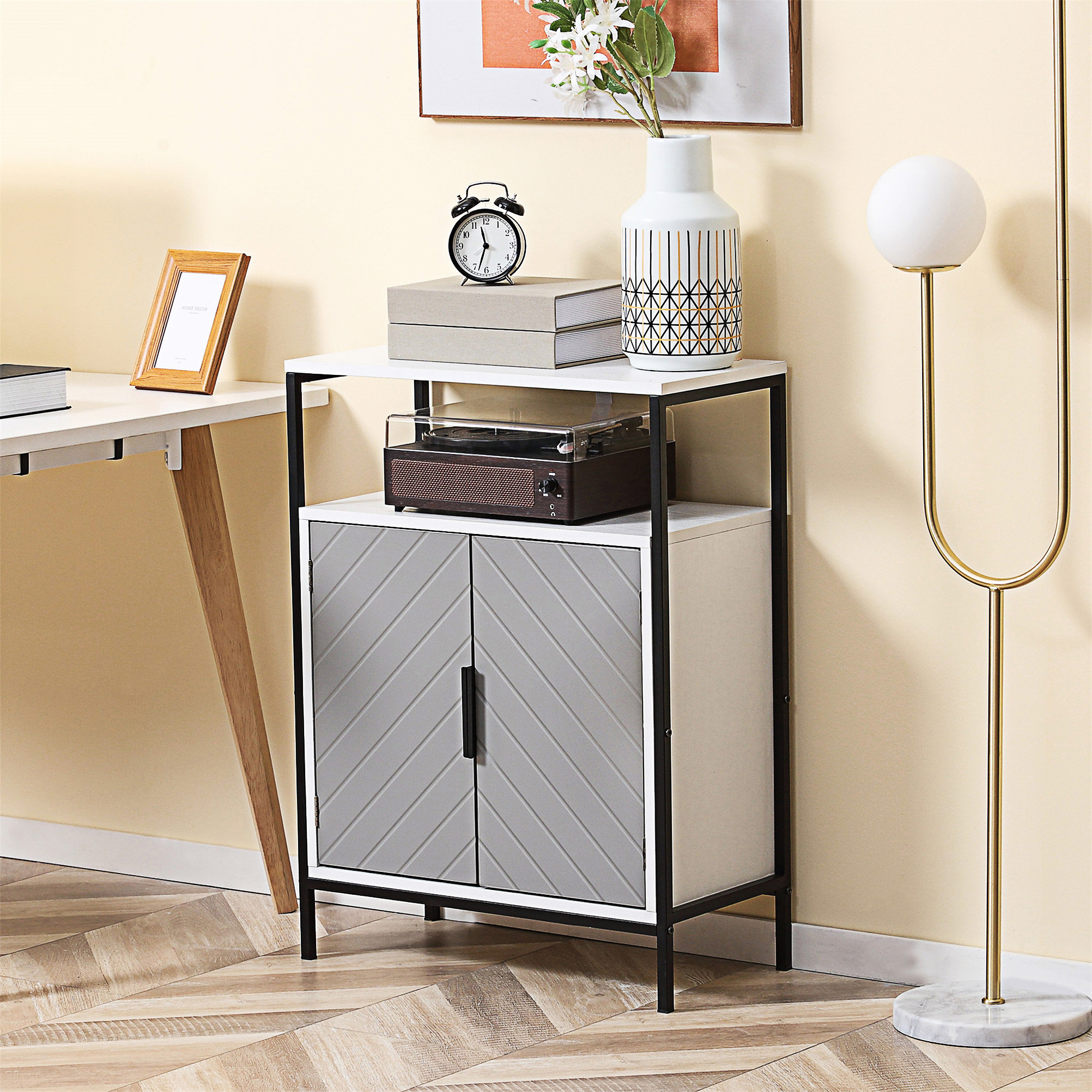 Ebern Designs HOMCOM Storage Cabinet With Open Shelf And Double Door ...