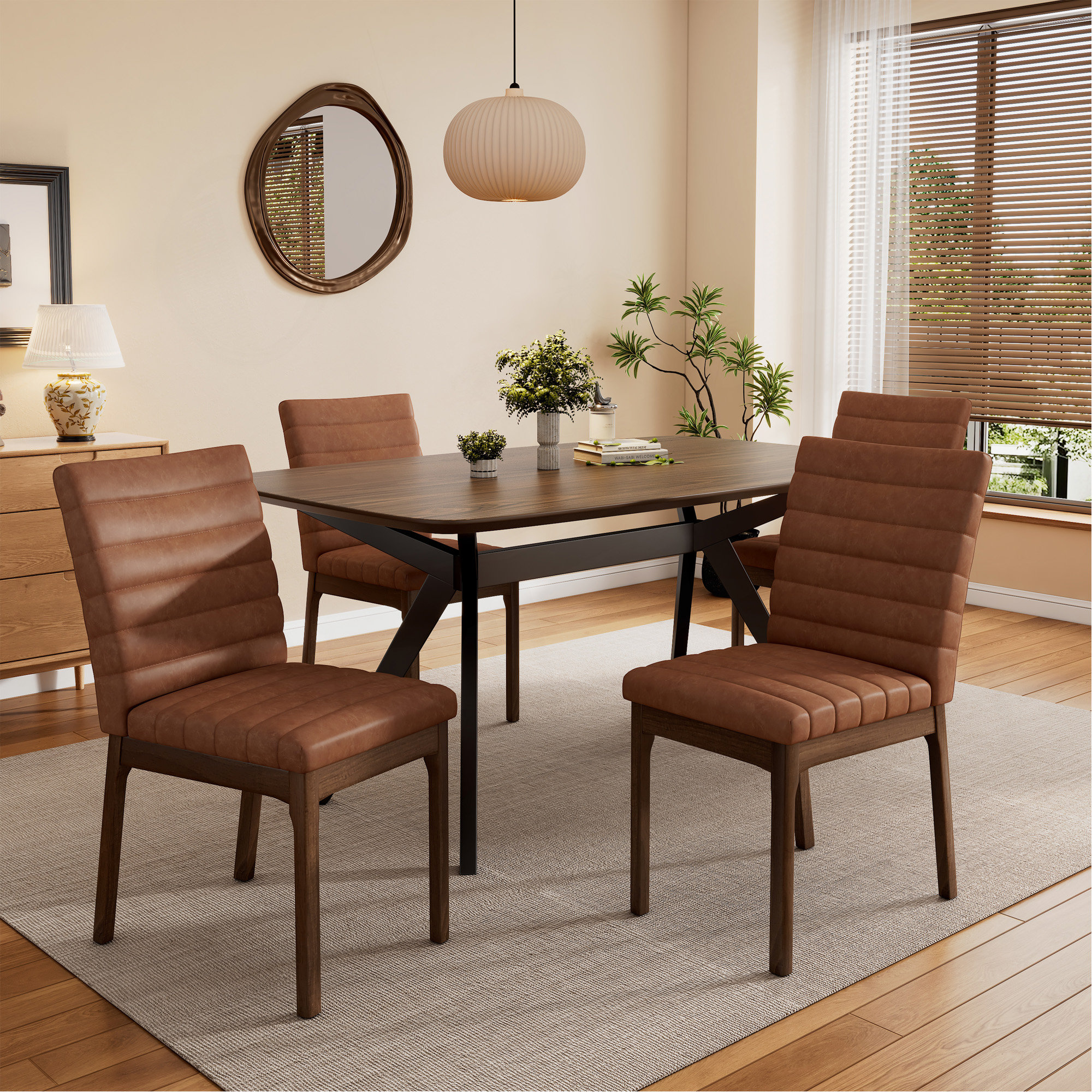 Red Barrel Studio® Upholstered Dining Set With Rubberwood Frame | Wayfair