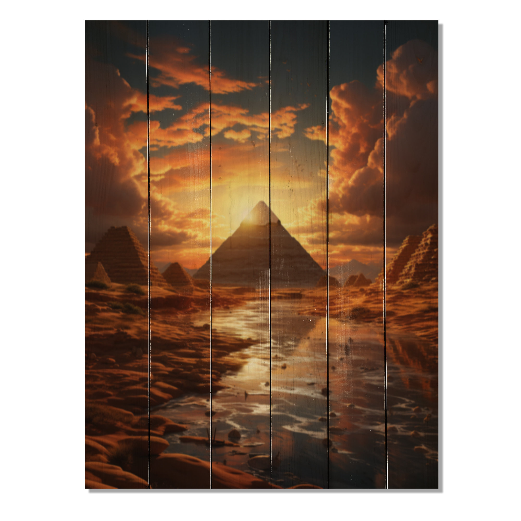 Union Rustic Egypt Golden Pyramids I - Egypt Print On Natural Pine Wood ...