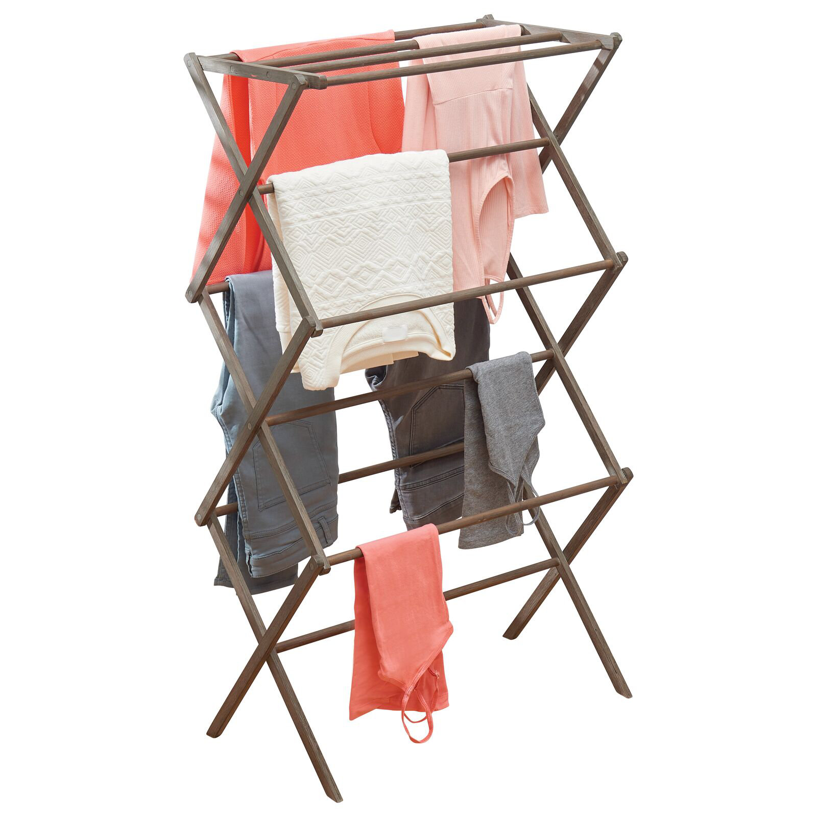 mDesign Bamboo Clothes Drying Rack, Foldable Wooden Laundry Drying Rack ...