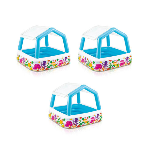 Intex 5.12ft x 5.12ft x 48in Inflatable Ocean Kids Pool with Canopy ...