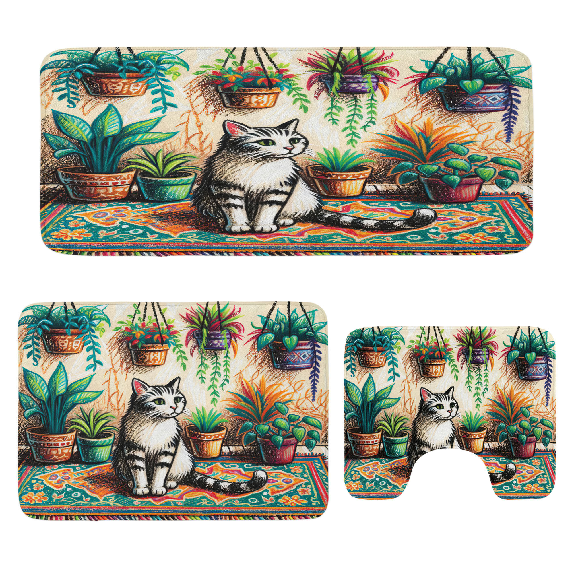 East Urban Home Cat Bathroom Rug Set 3 Pieces U-Shape & Rectangle Mats ...