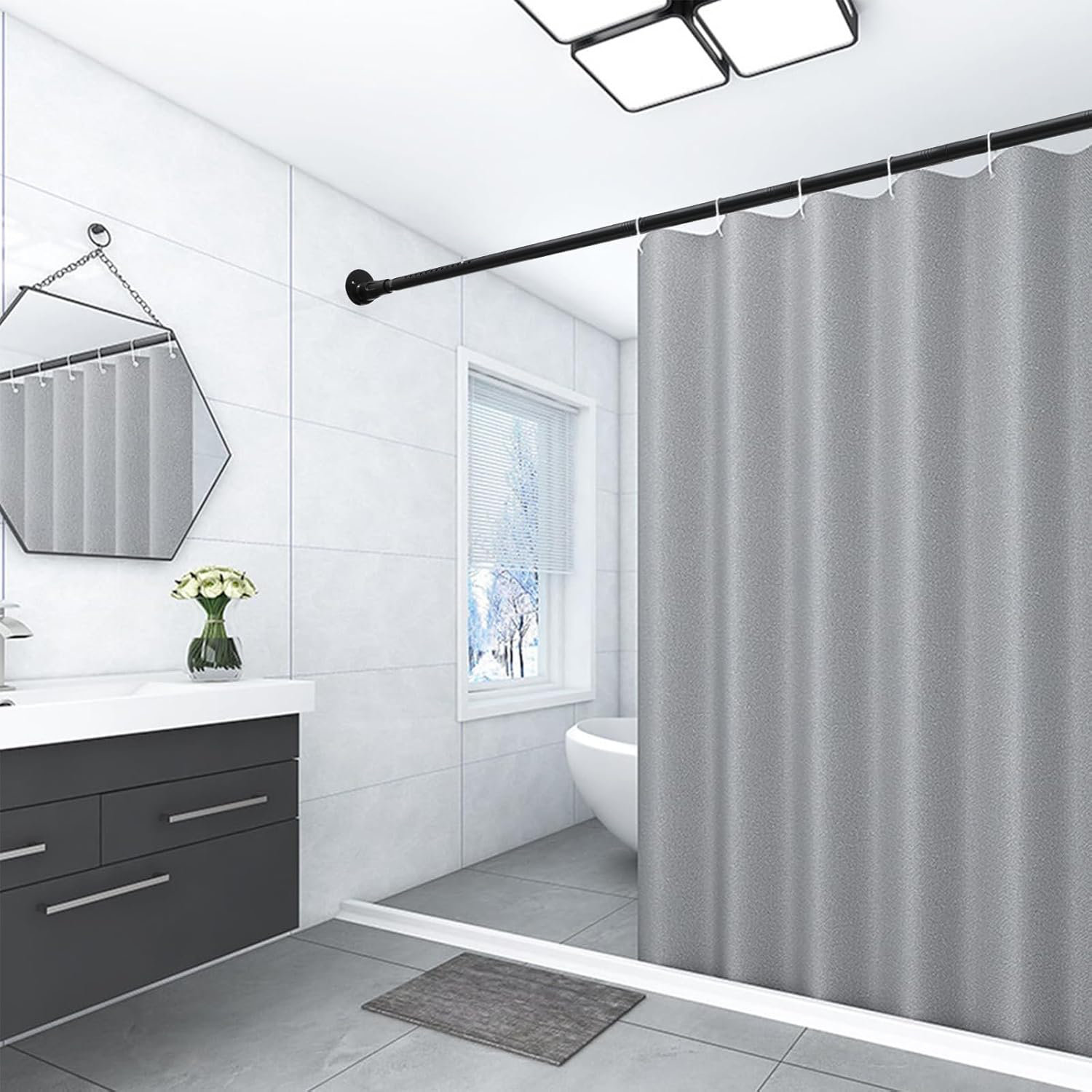 Expeez 3 in 1 Heavy Duty Shower Curtain Rod - Adjustable 42"-72" Black ...