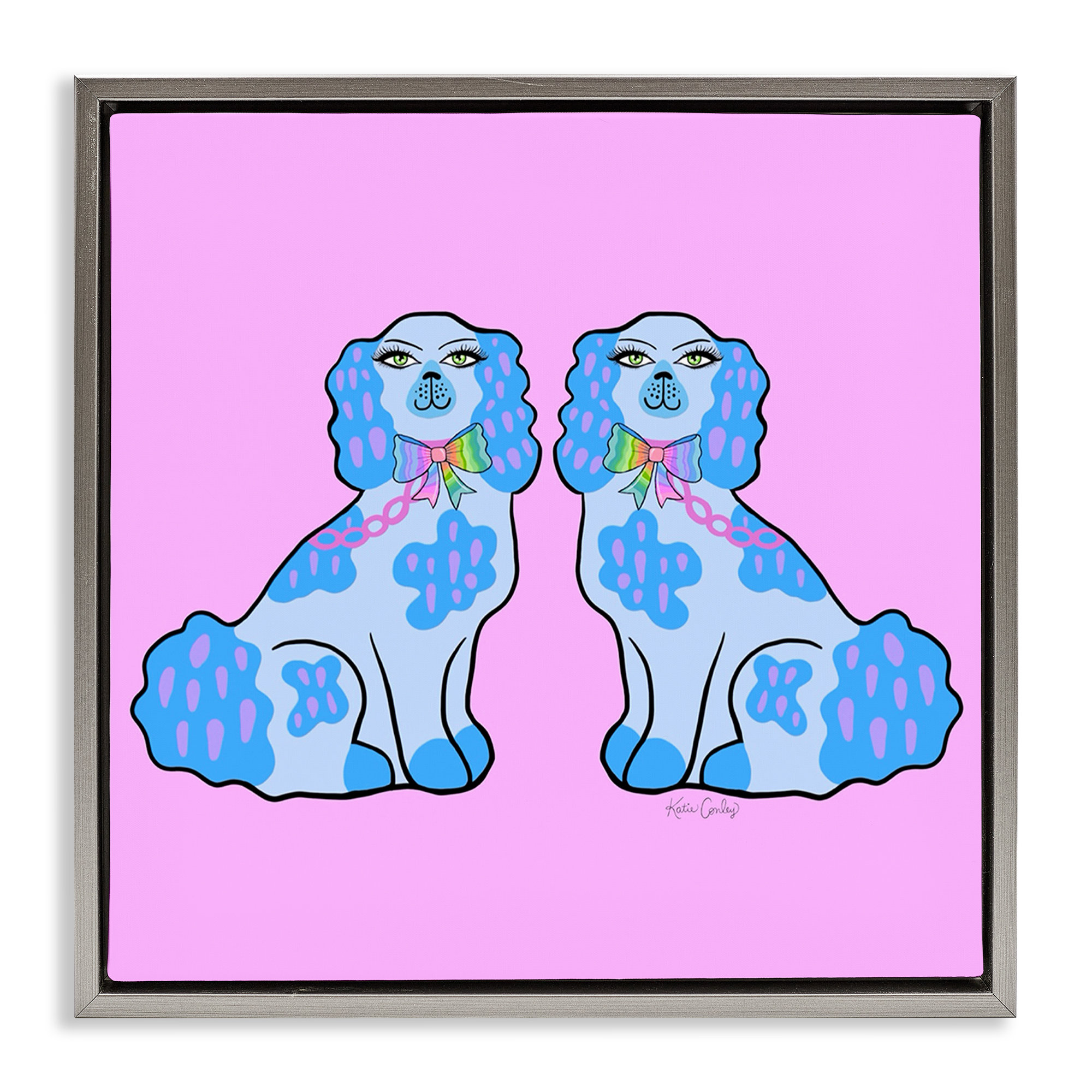 Dakota Fields Funky Dogs Blue & Pink Floating Frame, design by Katie ...