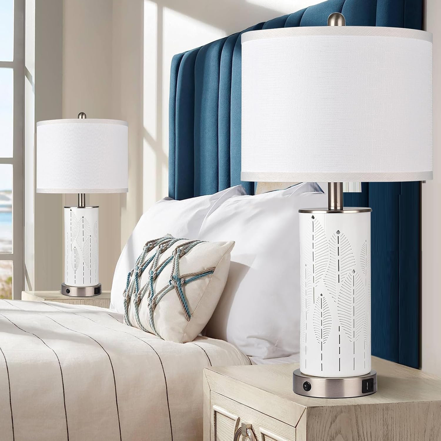 Hokku Designs Ceramic Engraved Table Lamps Set Of 2 With Nightlight ...