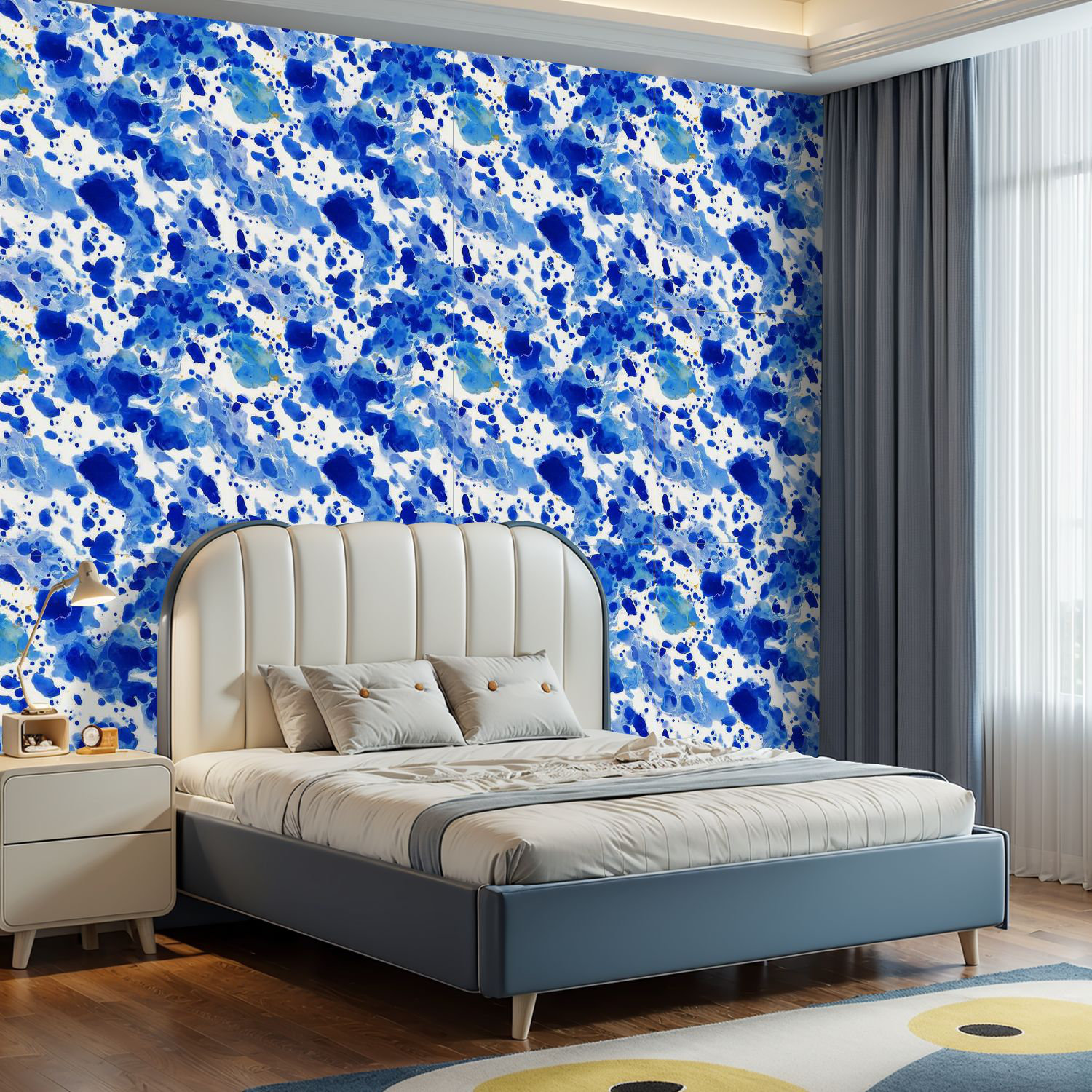 Wrought Studio Peel and Stick Wallpaper Contact Paper Blue spots Grunge ...