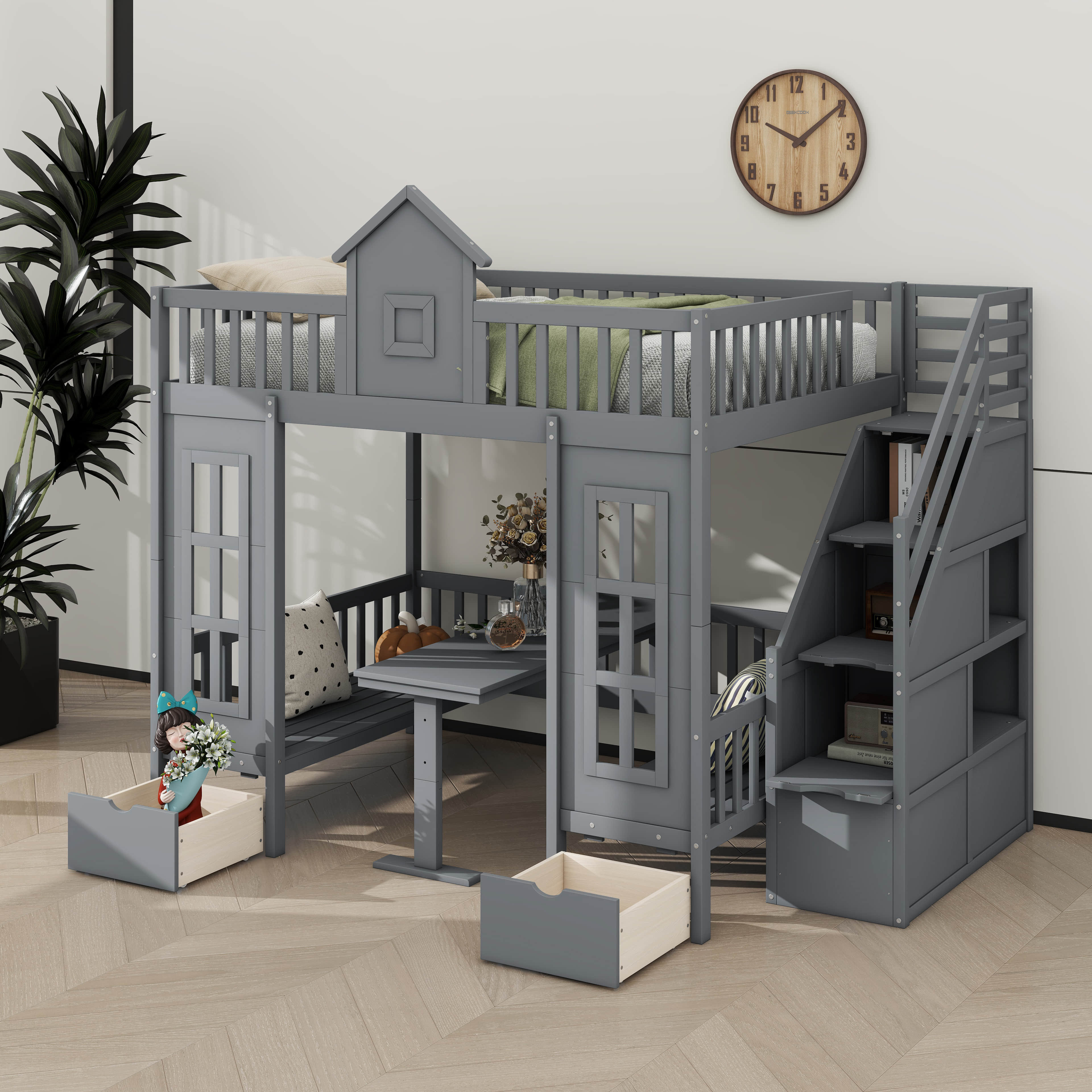 Harriet Bee Full Over Full Bunk Bed With Changeable Table, Bunk Bed ...