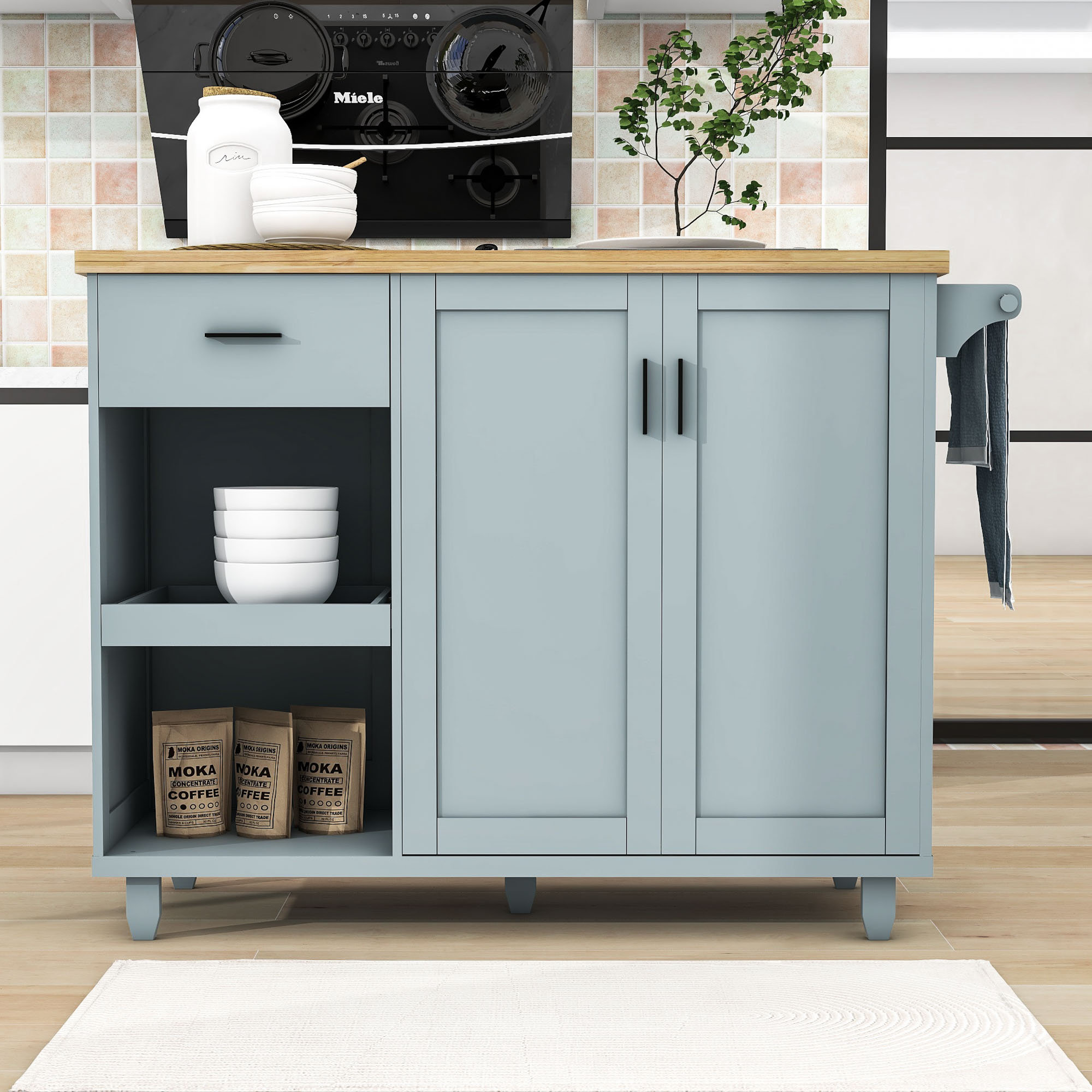 Lark Manor Wooden Mobile Kitchen Island Cart with Storage and ...