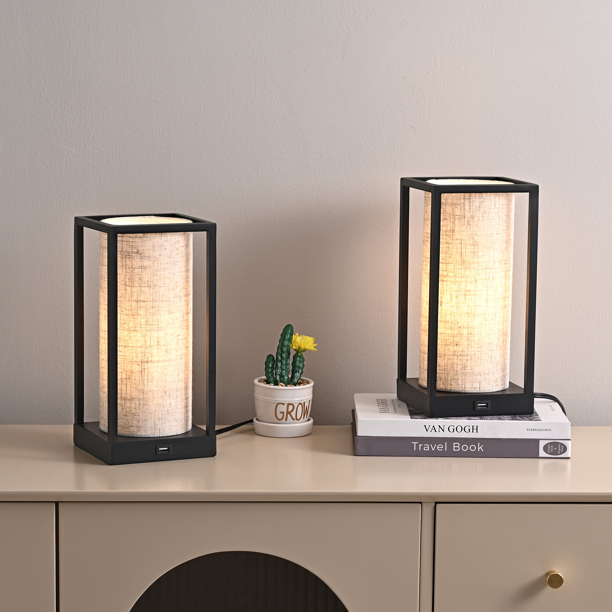 Wade Logan® 11.4'' Bedside Table Lamp Set with USB & Reviews | Wayfair