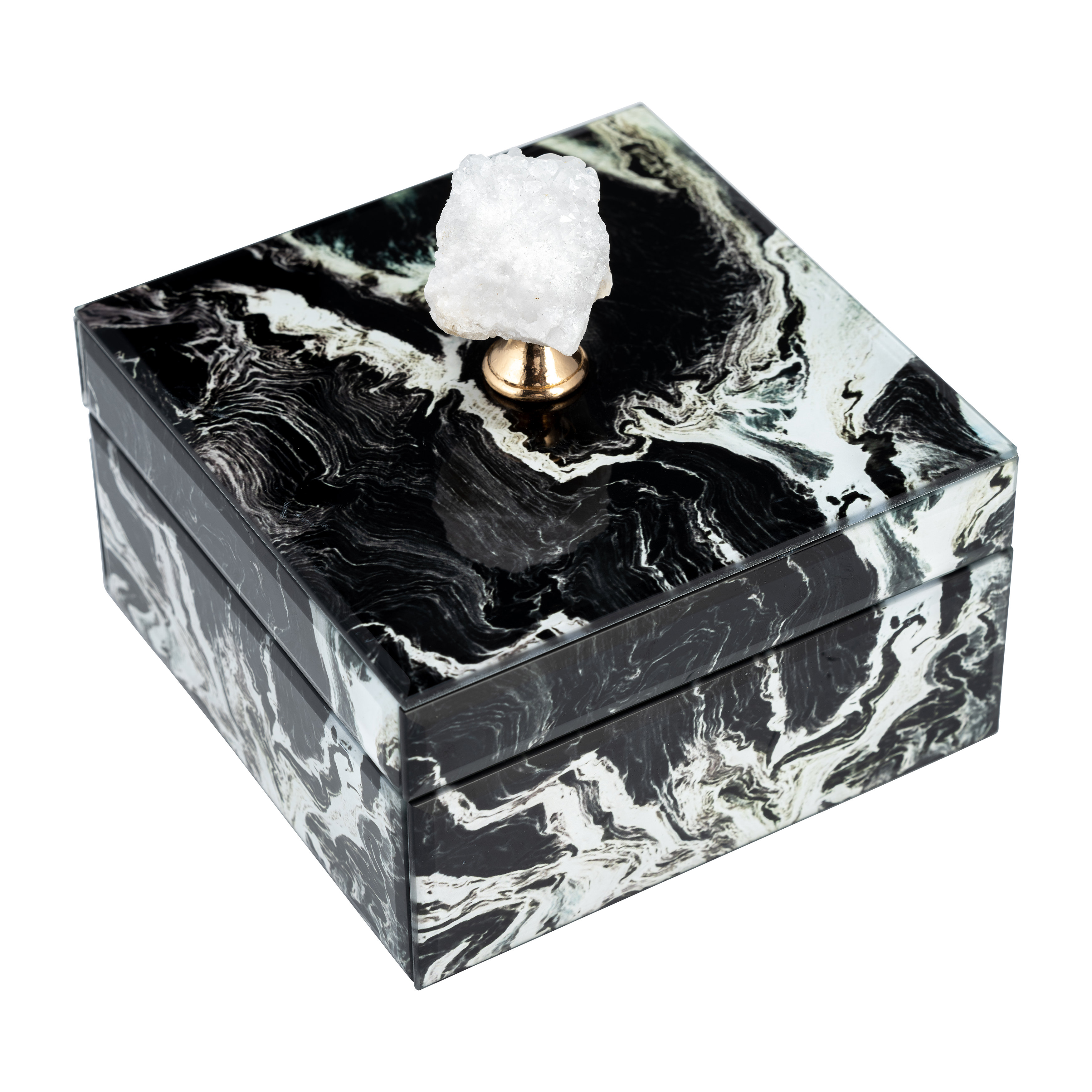 Mercer41 Glass, 6X5" Jewelry Box Quartz Top, Black, Square, 5"H ...