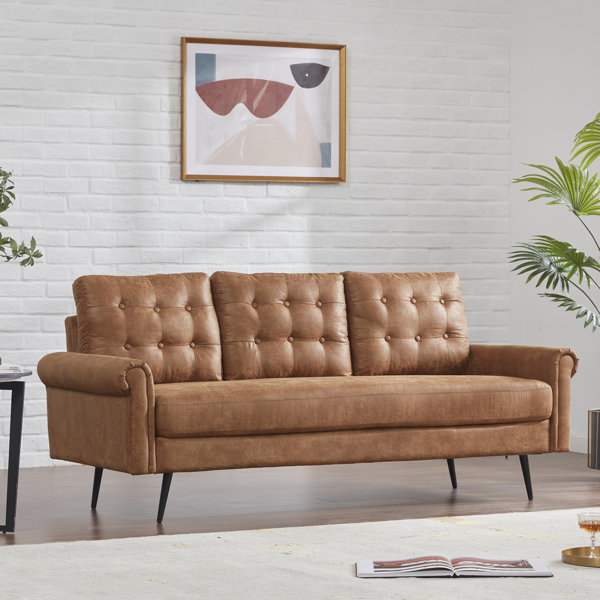 Red Barrel Studio® Chelsea 75'' Suede Fabric Tufted Rolled Arm Sofa ...