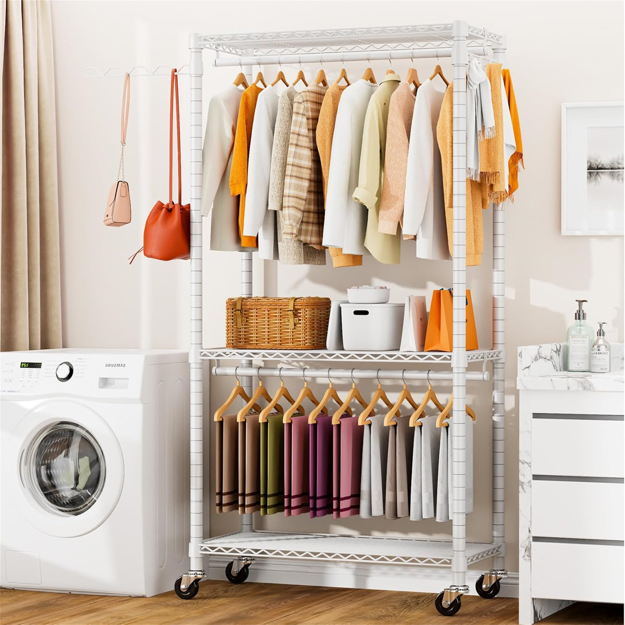 EXEBIL Heavy Duty Rolling Hanger, 420 lb. Load Capacity, with Shelf ...