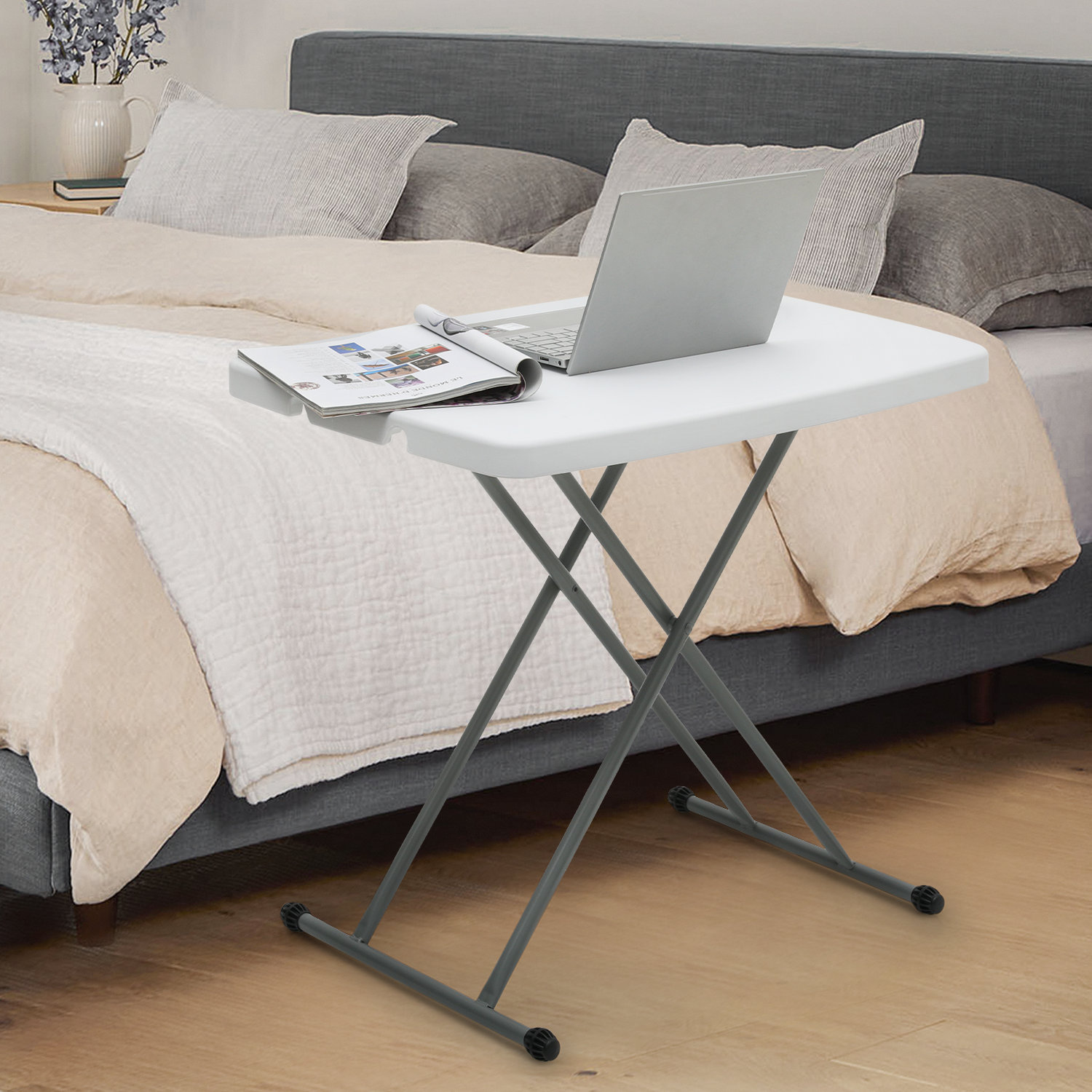 Ebern Designs Oiva 30" Folding Table, Adjustable Height TV Tray Table ...