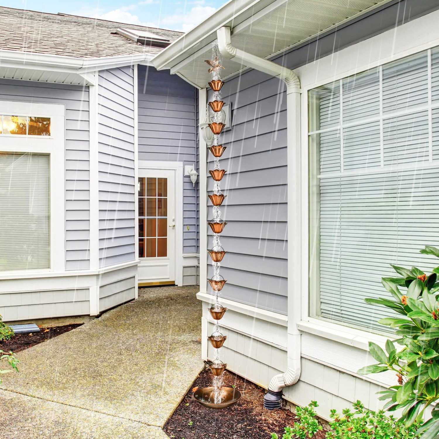 Arlmont & Co. 8.5ft Rain Chains for Gutters Outside with Anchor Basin ...