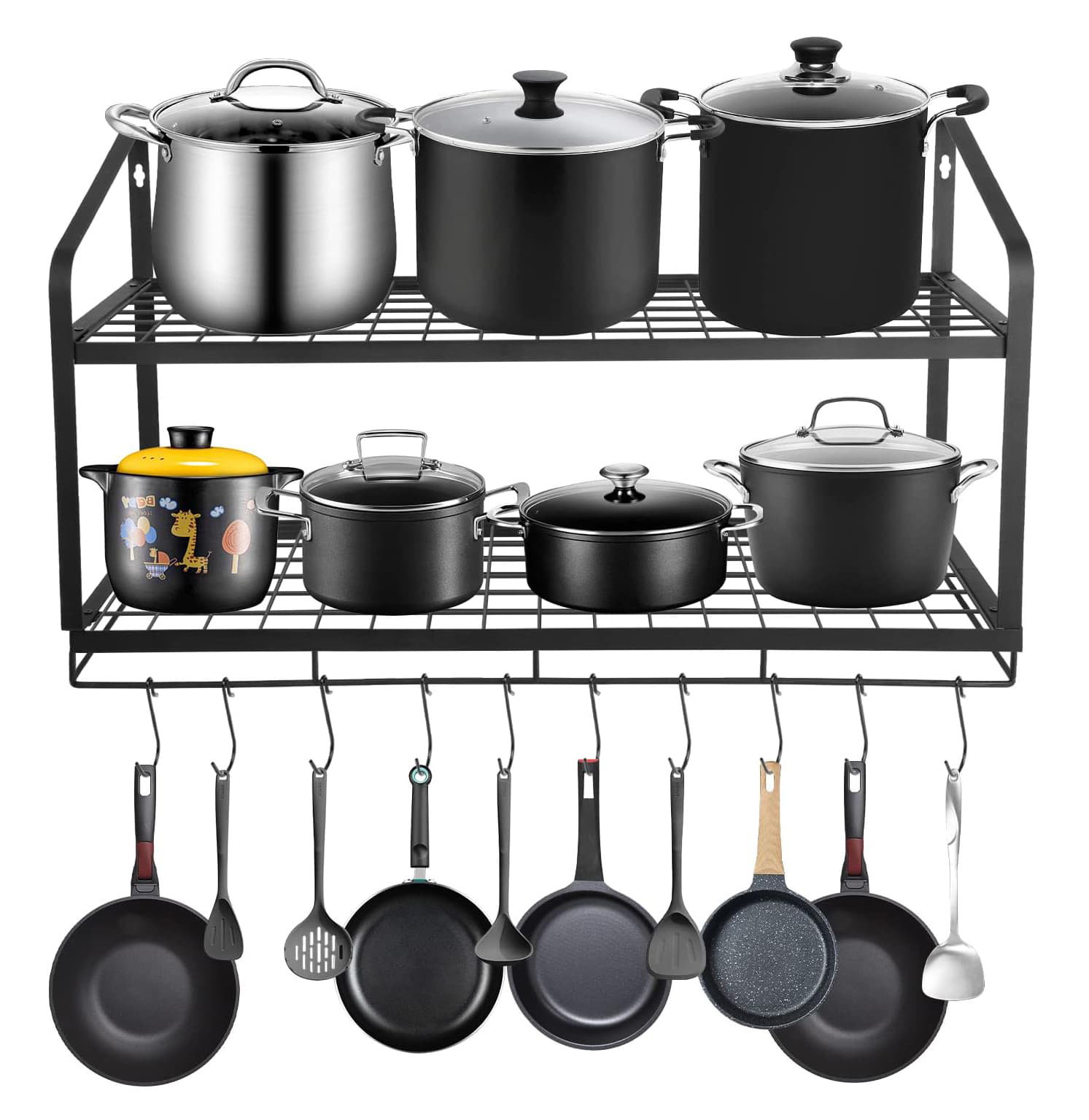 17 Stories ousehold Pot Rack - 2 Tier, 10 Hooks, Wall Mounted - Wayfair ...