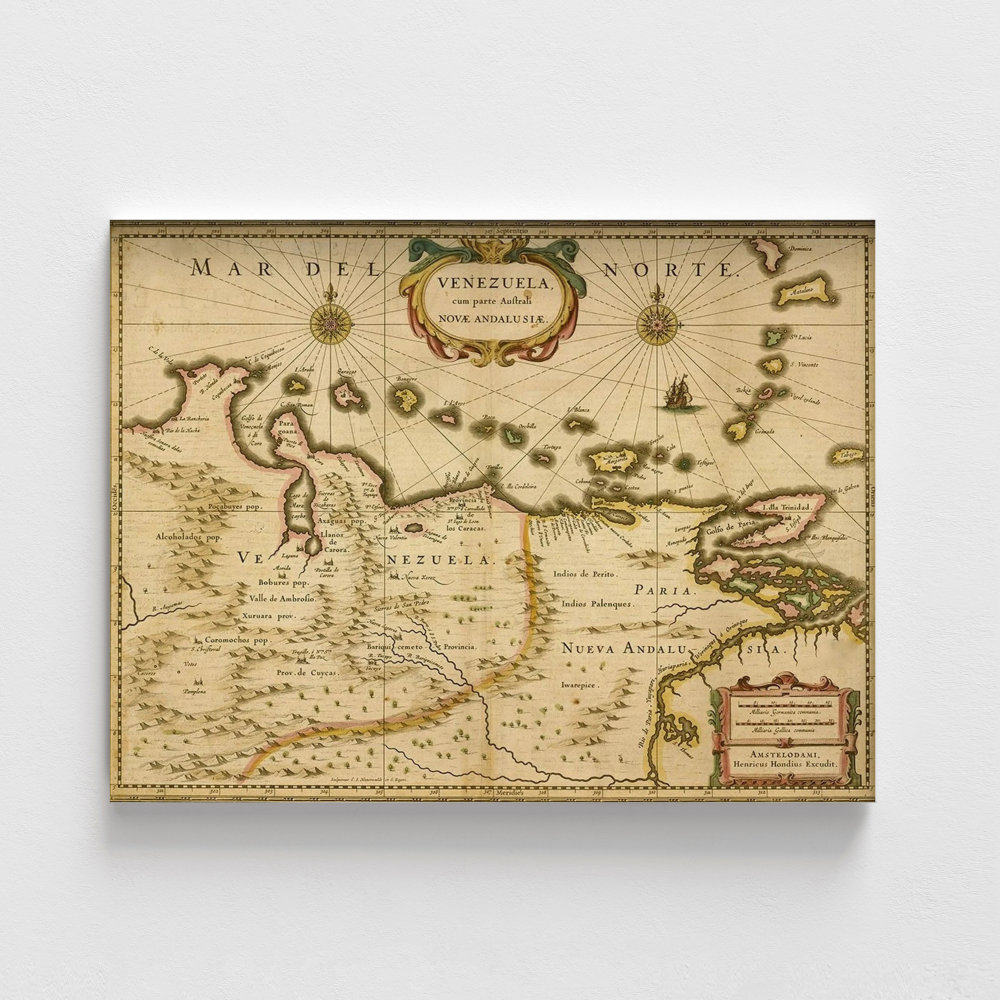 WeFrameArt Venezuela 1630, Map Of South America, Caribbean Map Print ...