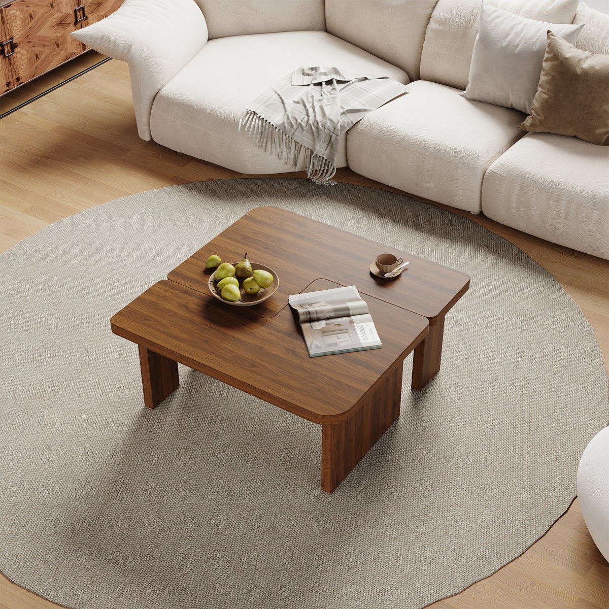 Latitude Run® Wood Coffee Table, Mid Century Modern Square Living Room ...