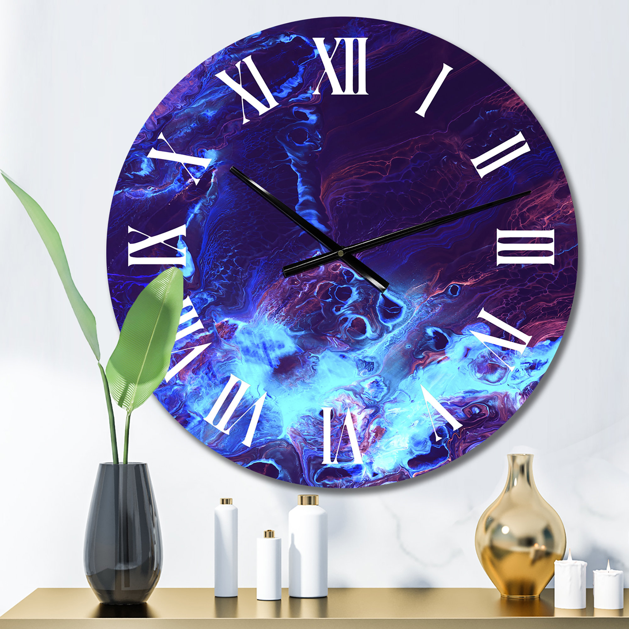 East Urban Home Neon Liquid Art in Purple and Blue - Modern Wall Clock ...