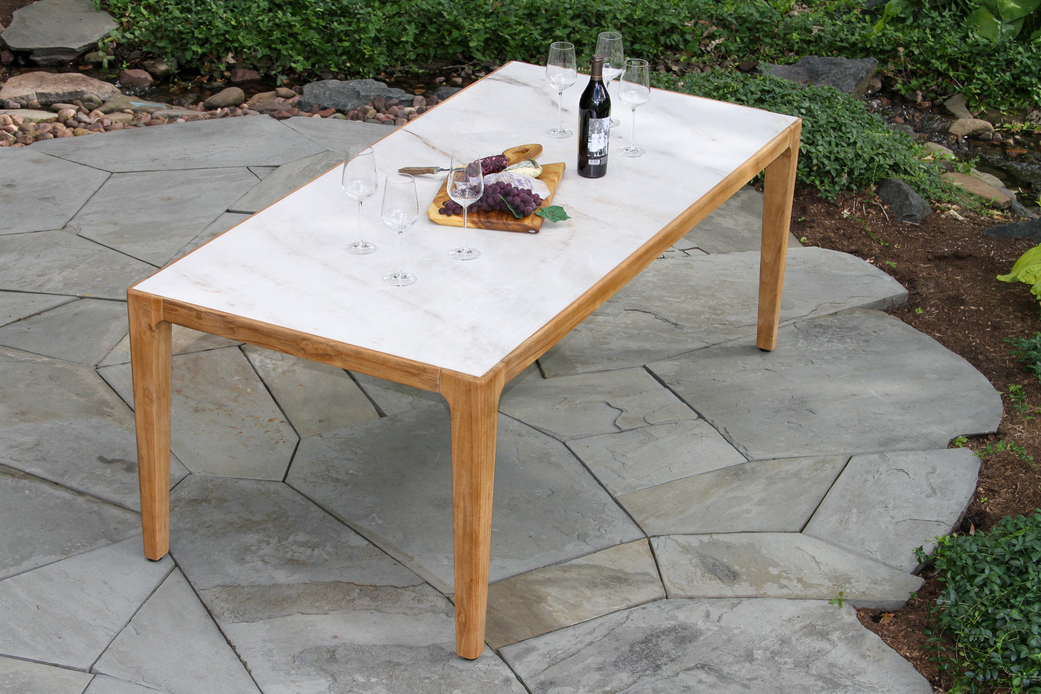 Joss & Main Cava Teak & Orobico Sintered Stone Dining Table | Wayfair