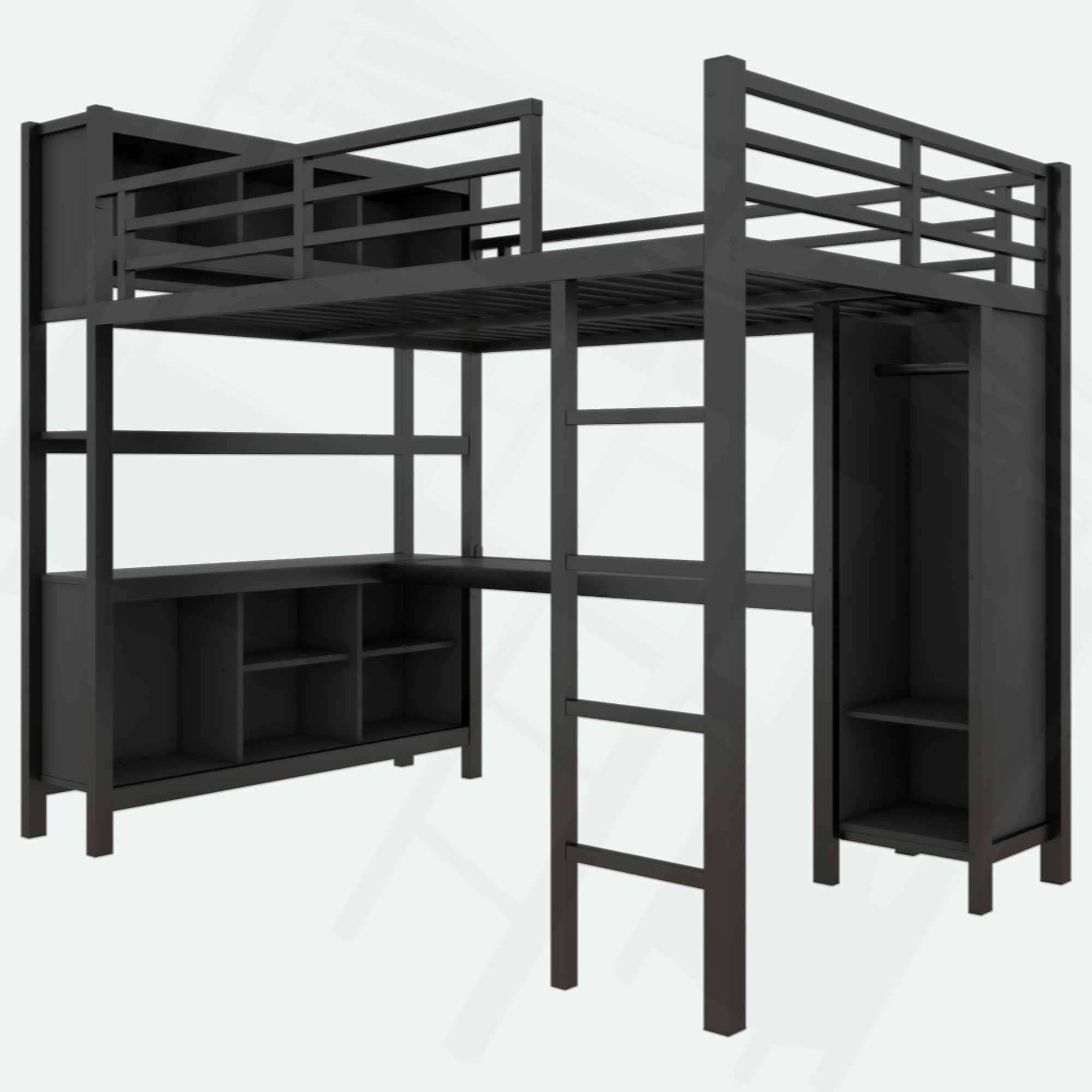 Red Barrel Studio Metal Loft Bed With Wardrobe And L-Shaped Desk, Loft ...