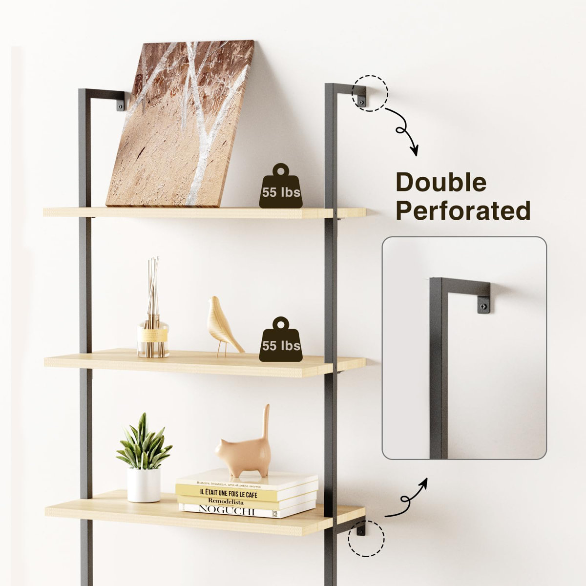 Bayou Breeze Ladder Bookshelf With Cabinet, 5 Tier Tall Ladder Bookcase ...