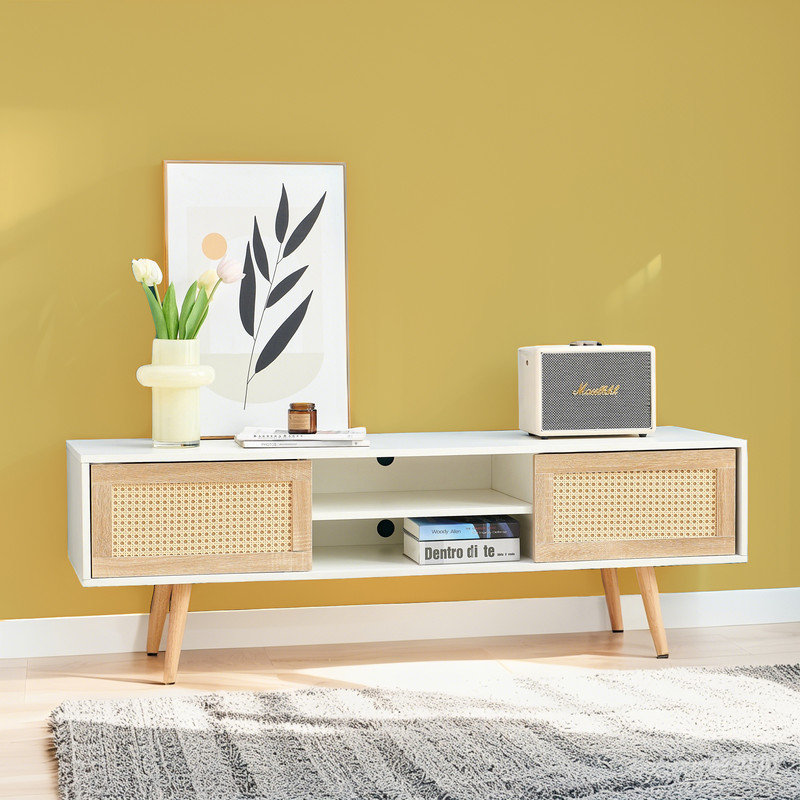 Bay Isle Home™ Meuble télé moderne avec 2 tiroirs coulissants en rotin ...
