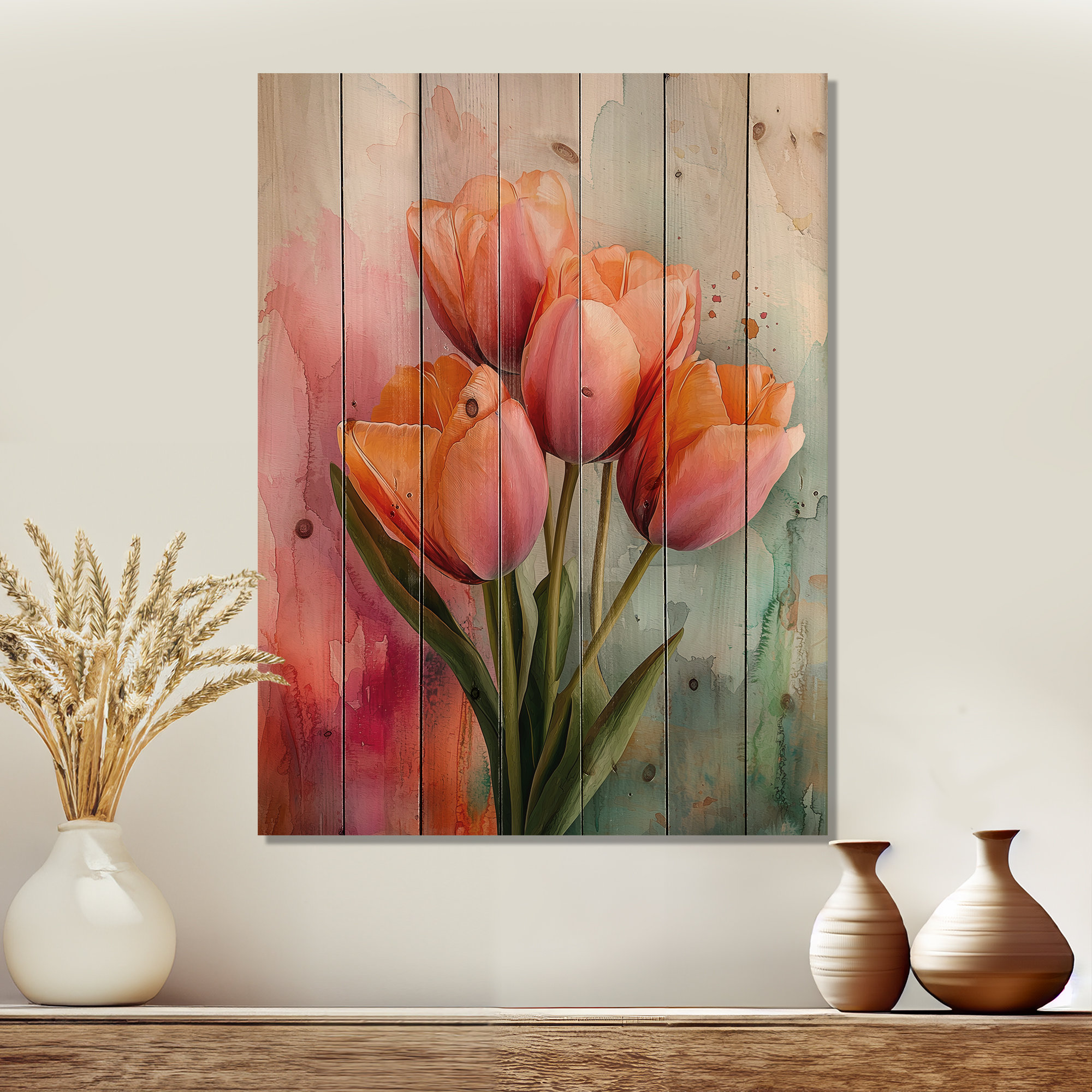 Ophelia & Co. Watercolor Tulips Bouquets Of Emotion - Tulips Wood Wall ...