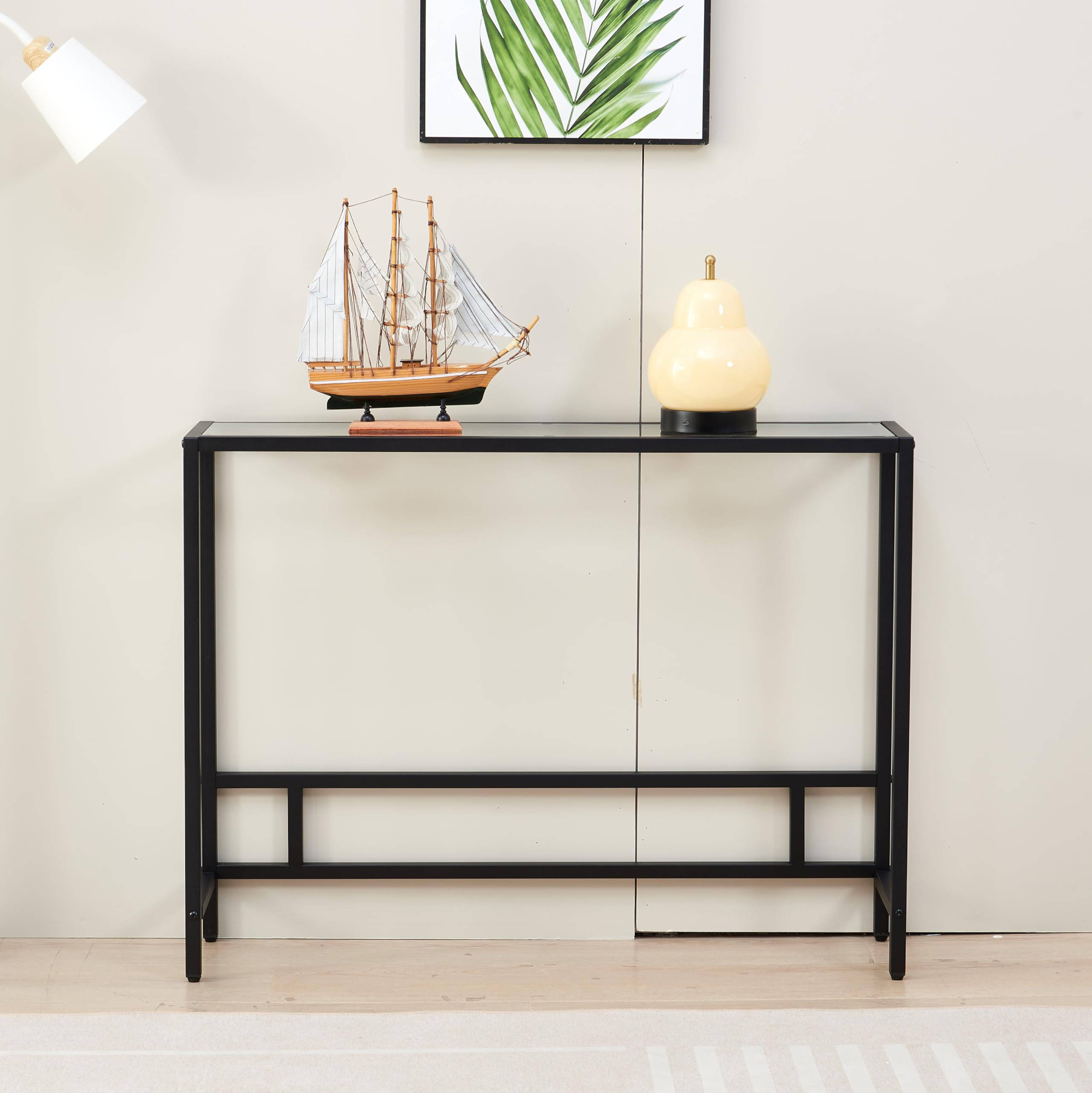 17 Stories Small Modern Console Table For Entryway, Tempered Glass With ...