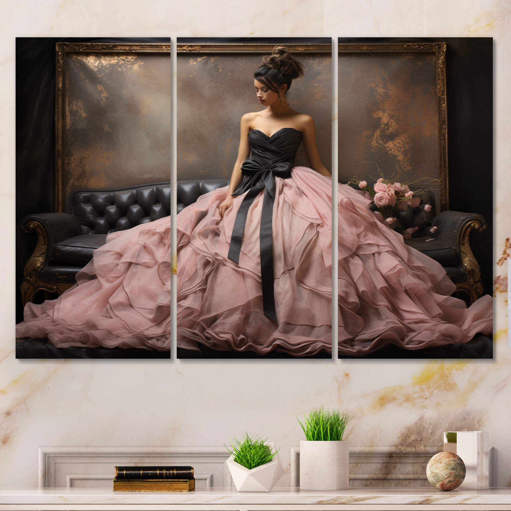 Design Art Fashion Pink Dress Elegance Unveiled II - Fashion Metal Wall ...