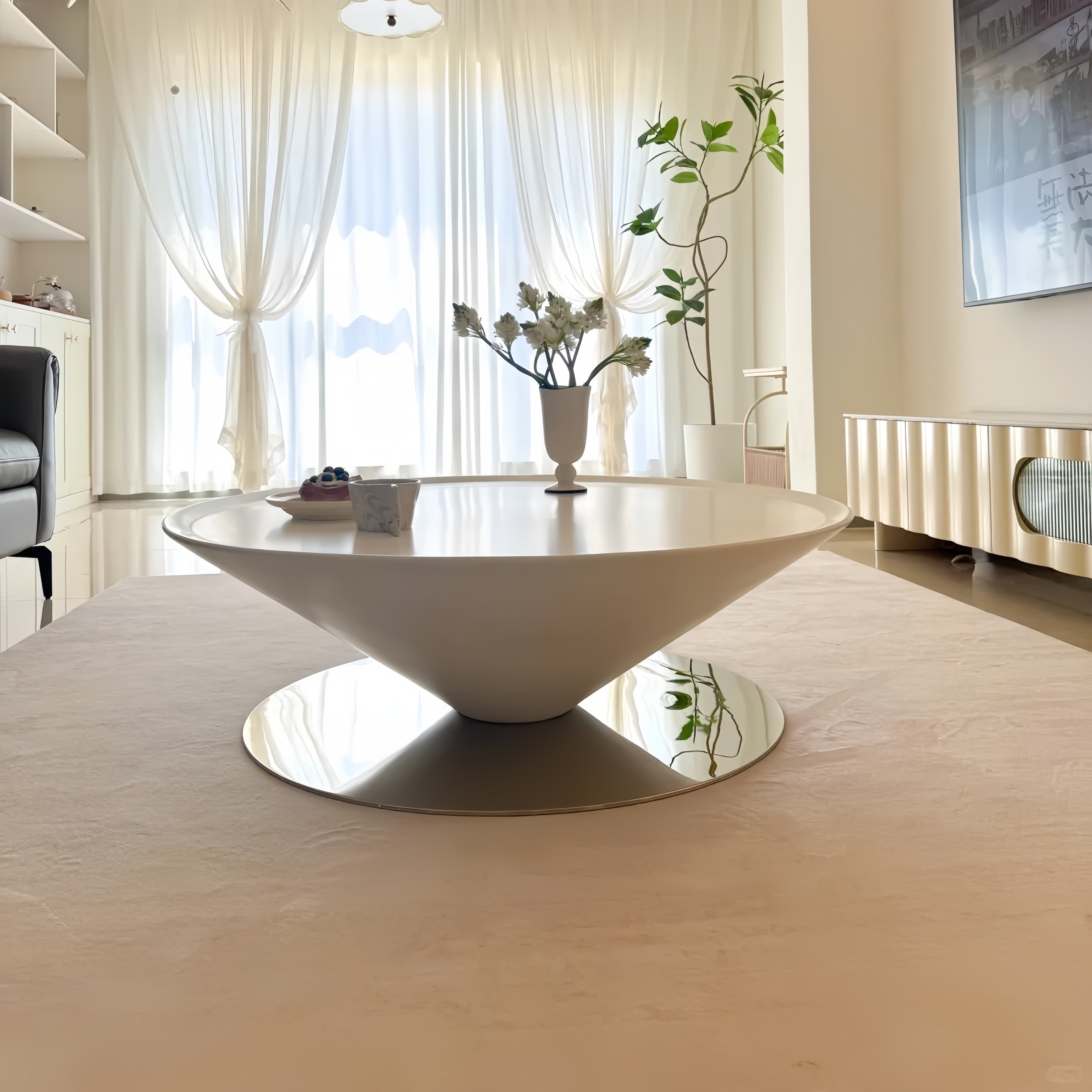 Blue Ridge Lumina Round Coffee Table With Mirrored Stain Steel Base ...