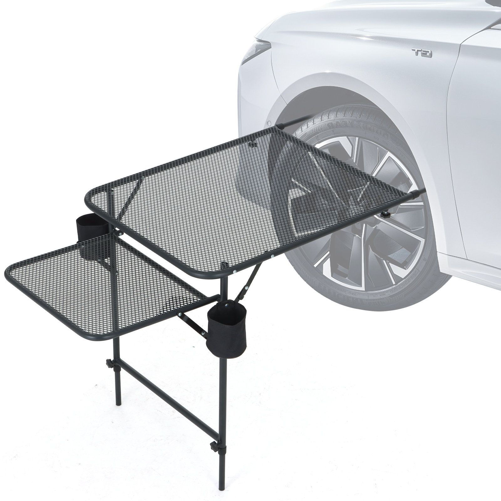 17 Stories Car Camping Table with Cupholders, Mesh Surface, Wing Panel ...