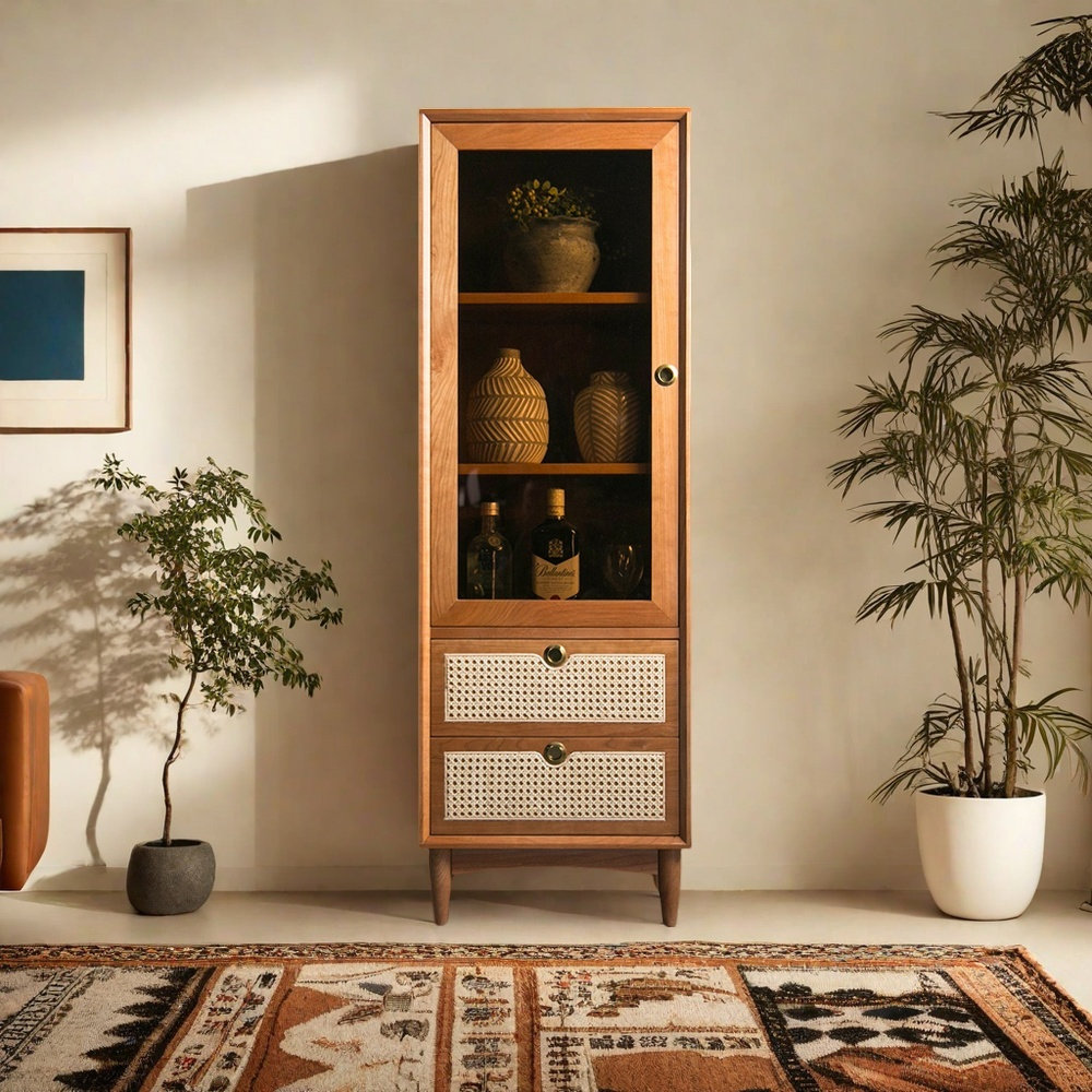 Kaoloupin Japanese Style Bookcase with Glass Cabinet Doors | Wayfair