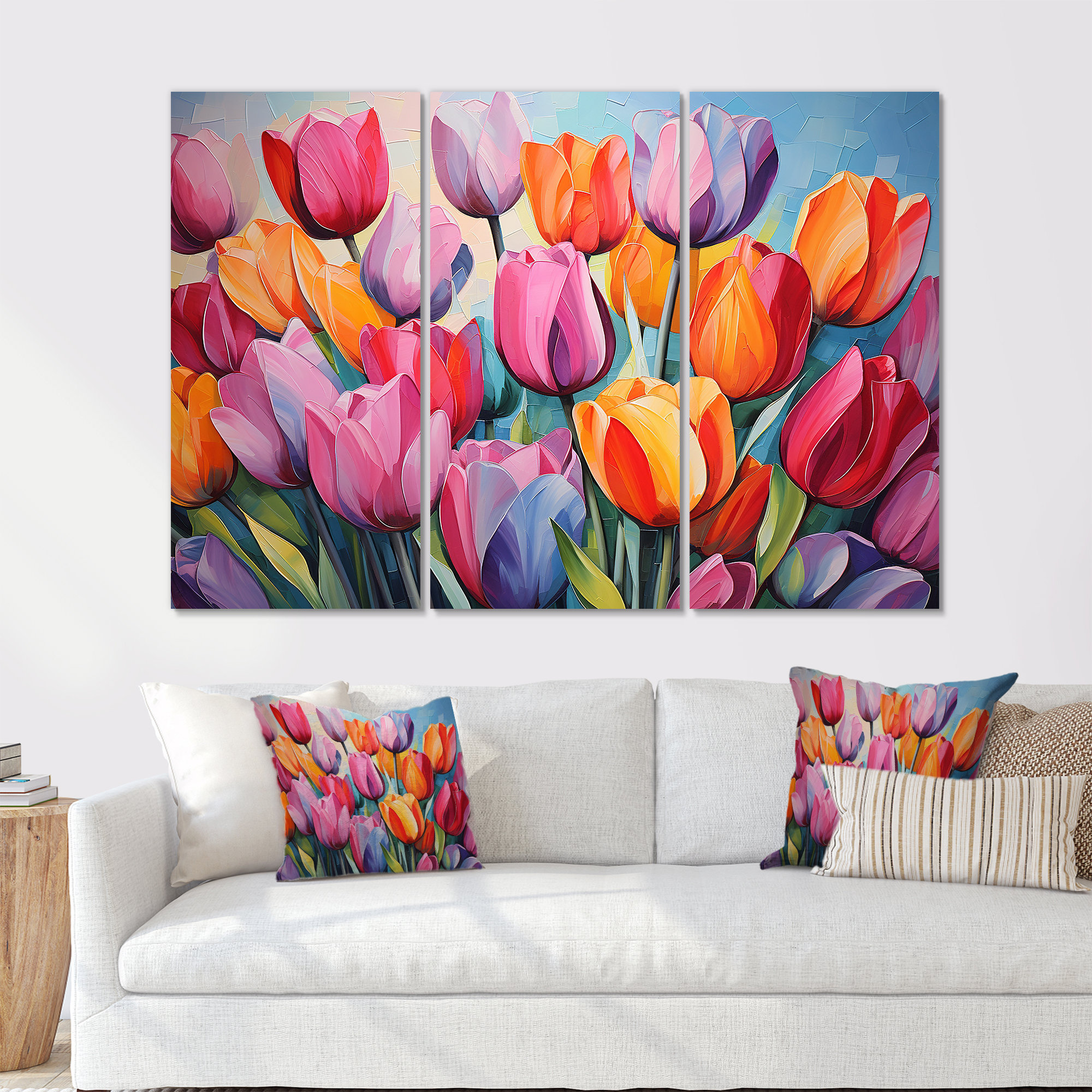 Lark Manor™ Painted Multicolor Tulips Collage II - Tulips Canvas Wall ...