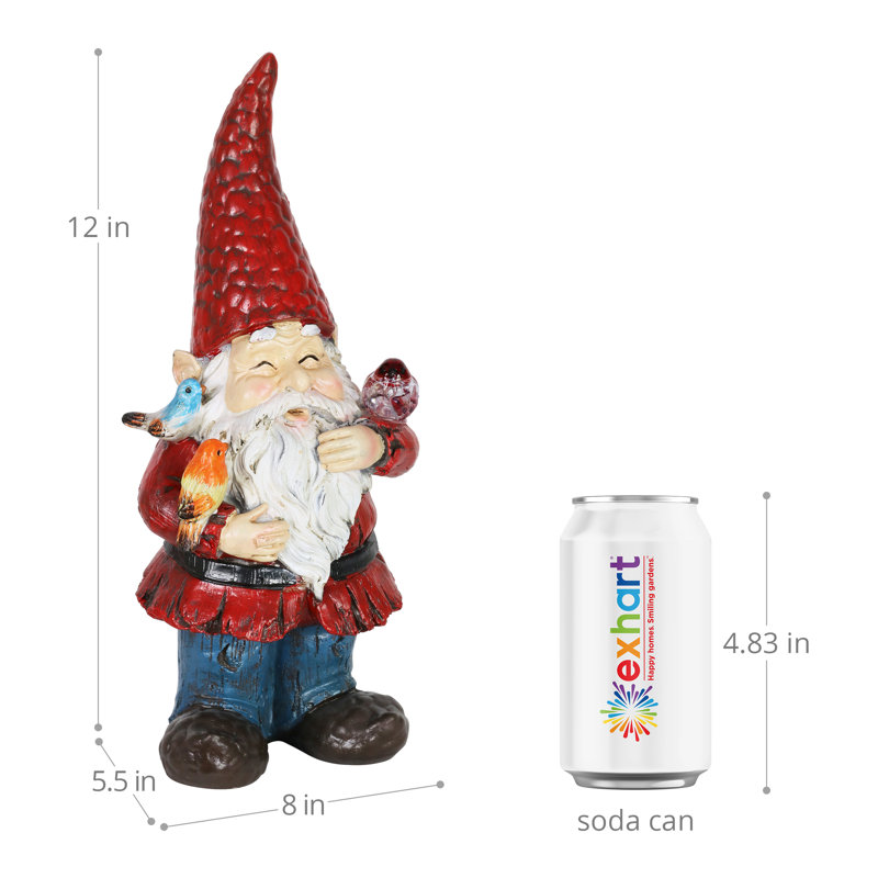 Exhart Solar Bird Whispering Waldo Gnome Statue with LED Birds, 11.75 ...