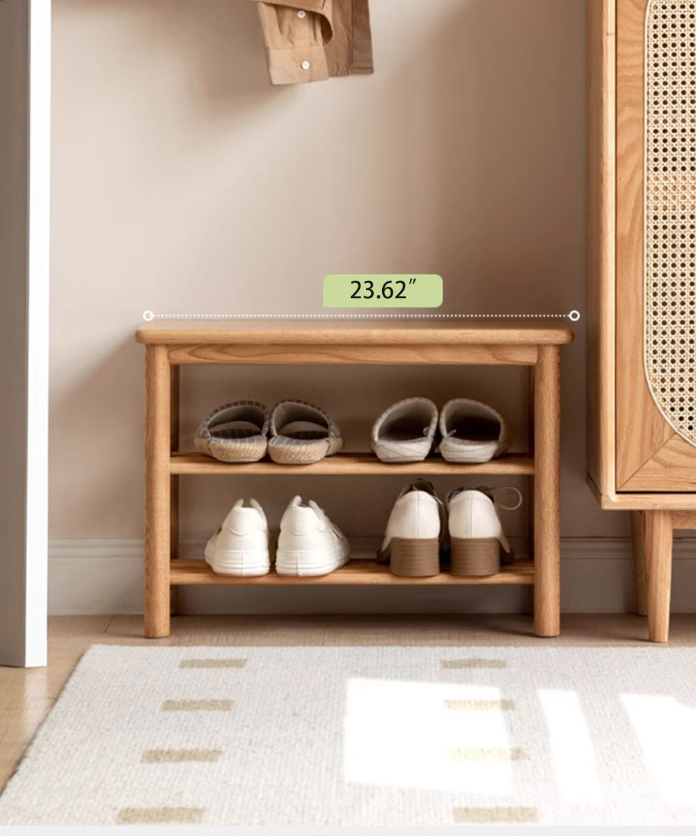 Stylistics Savvy 23.62" Oak Wood Rectangular Solid Wood Shoe Storage ...