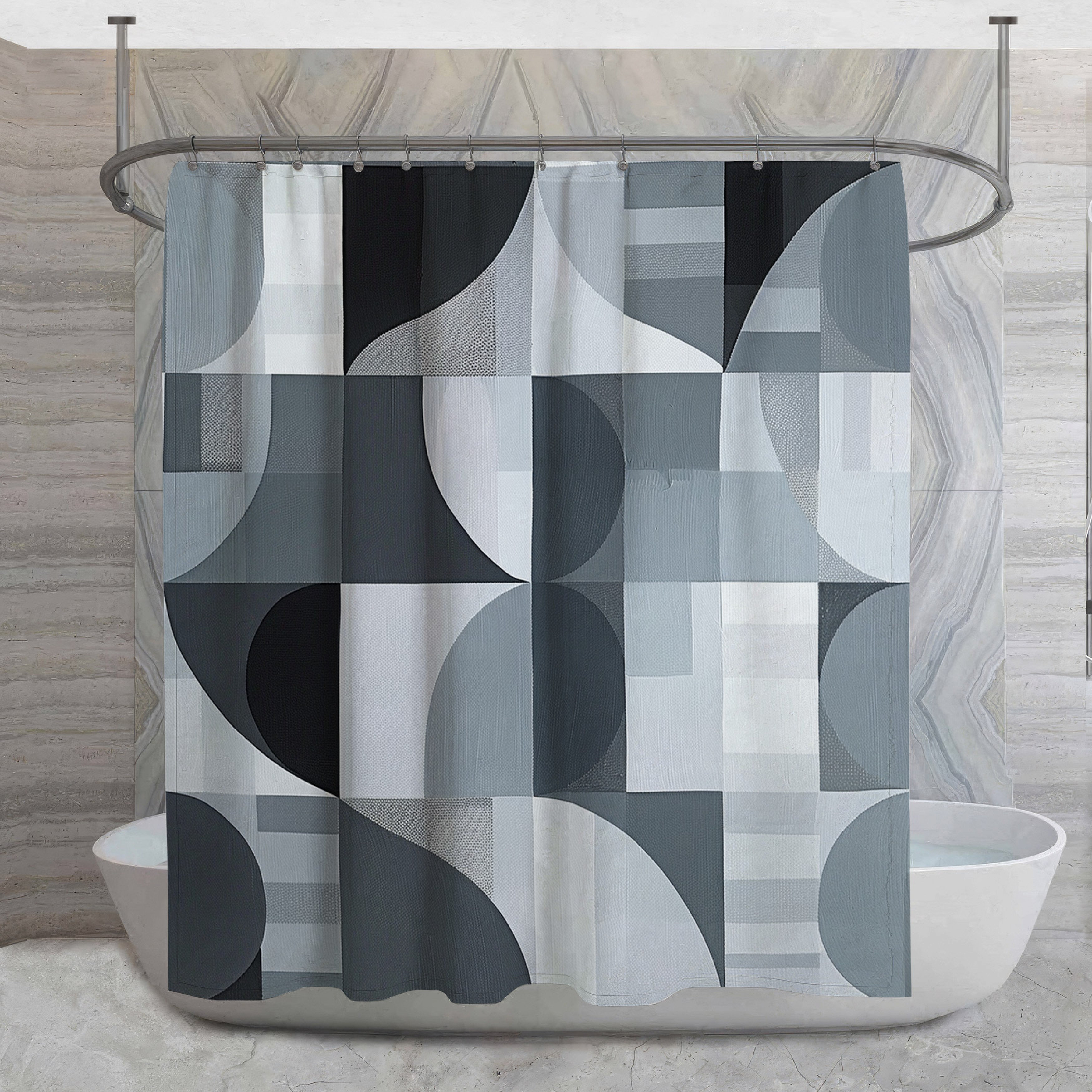 Hokku Designs Geometric Shapes Shower Curtain - Abstract Bathroom Decor ...