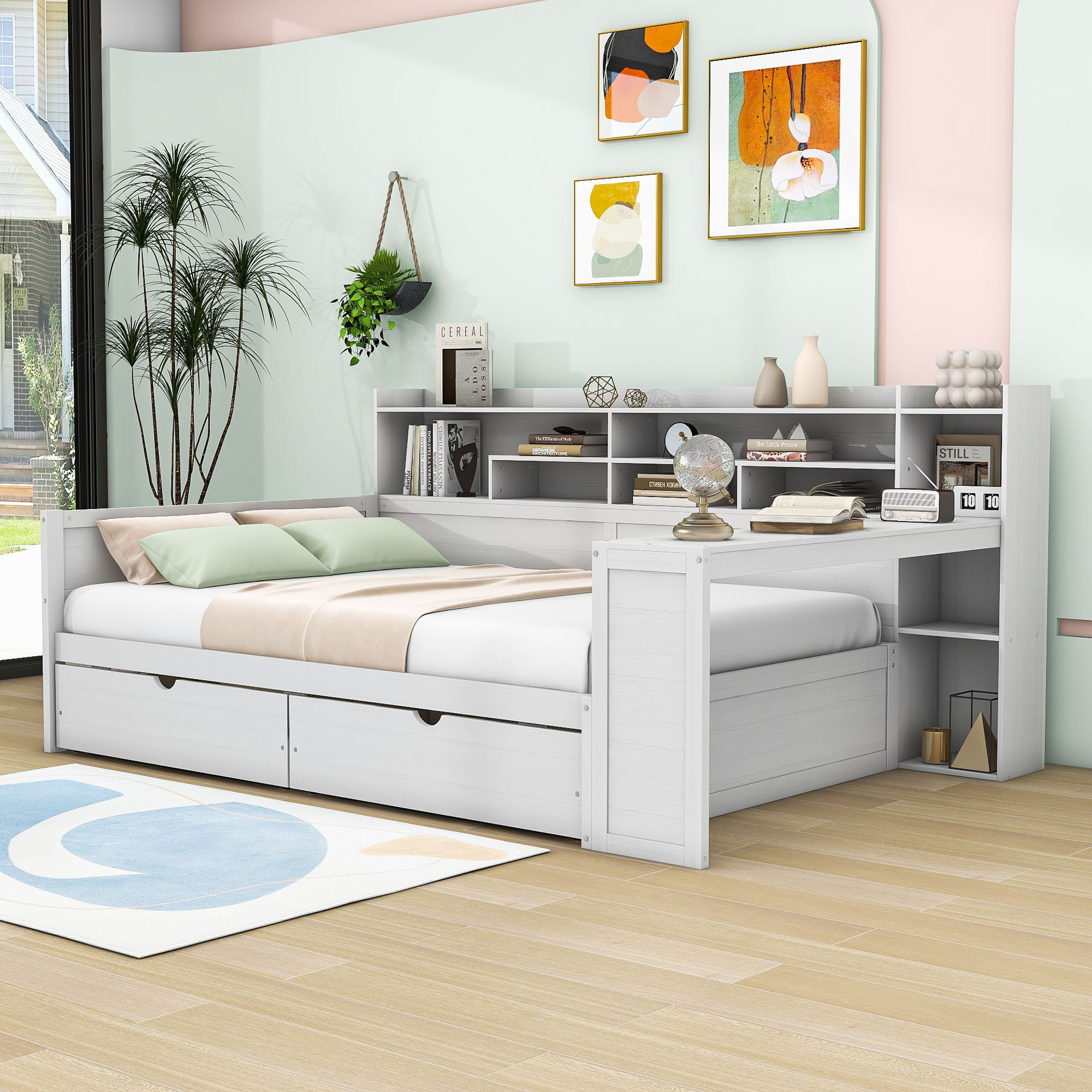 Lark Manor™ Wood Daybed with 2 Storage Drawers and Study Desk | Wayfair