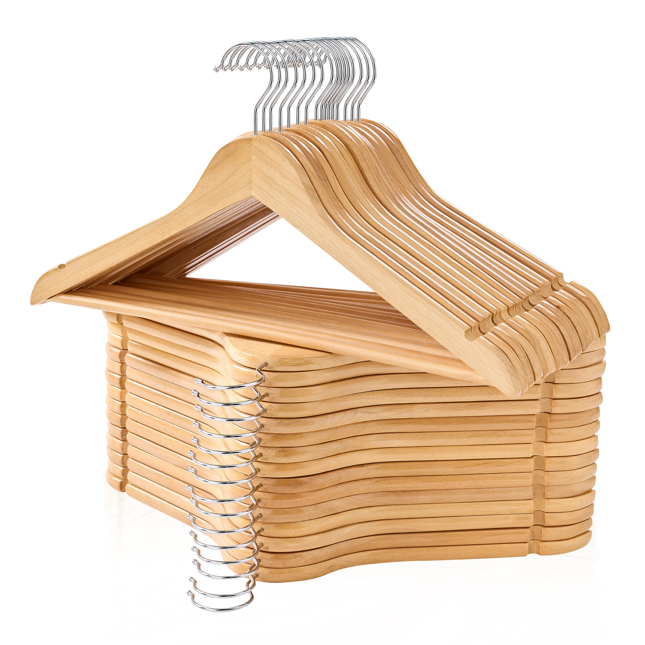 Hokku Designs Wooden Hangers, Smooth Wood Hangers With 360 Swivel Hook ...