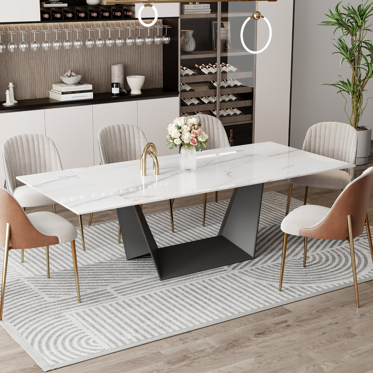 Wrought Studio™ Armano Extendable 10 Seater Faux Marble Rectangular ...