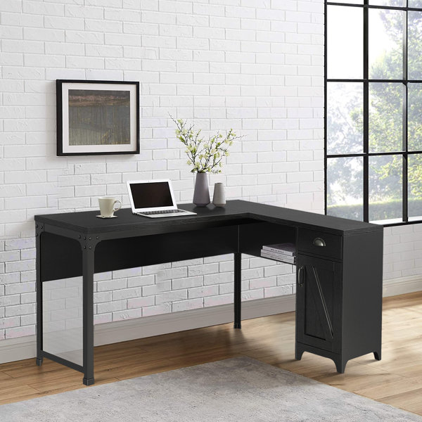 Gracie Oaks Meserve L-shape Home and Office Simple Writing Desk,Black ...