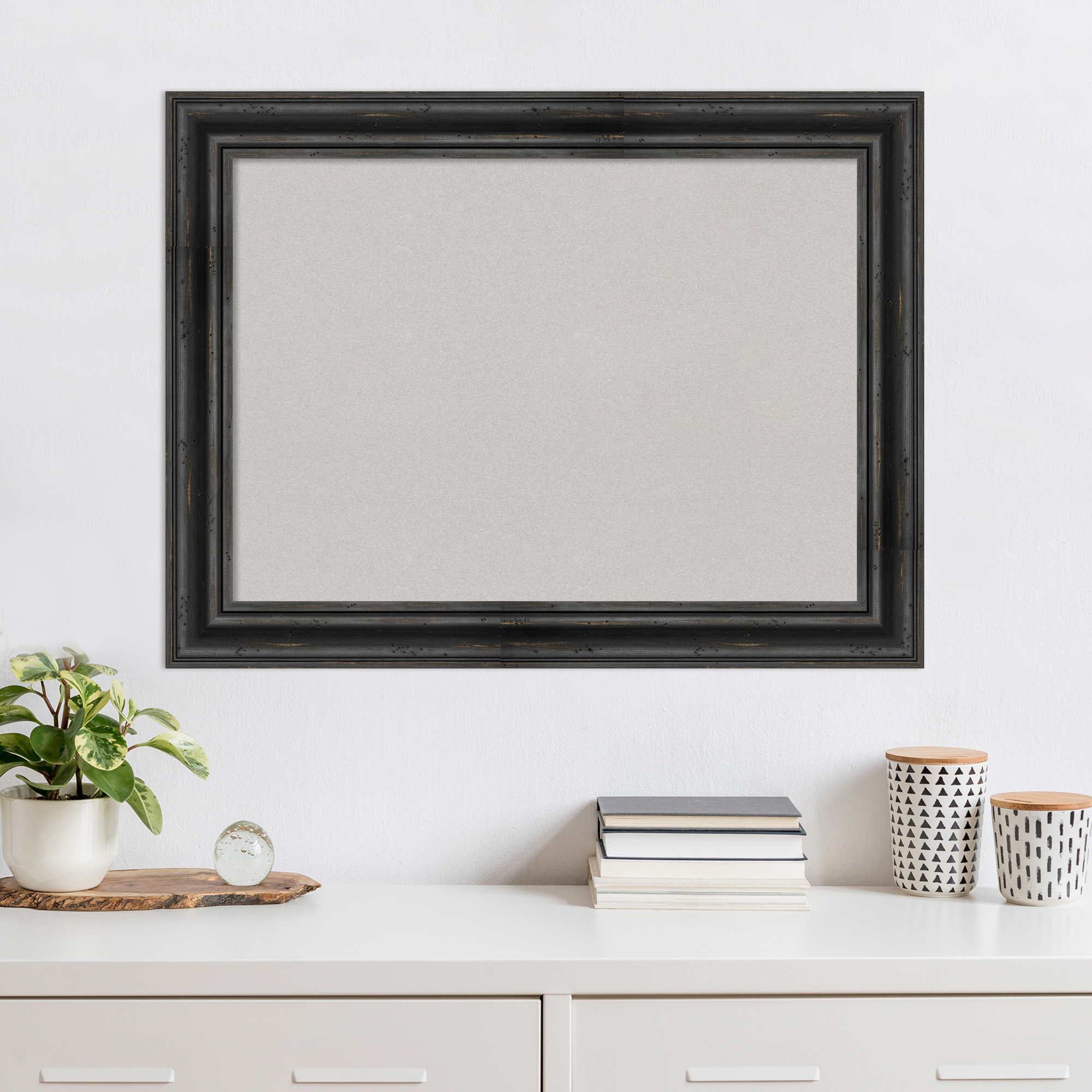 Amanti Art Panneau de liège gris, cadre en bois de pin noir rustique ...