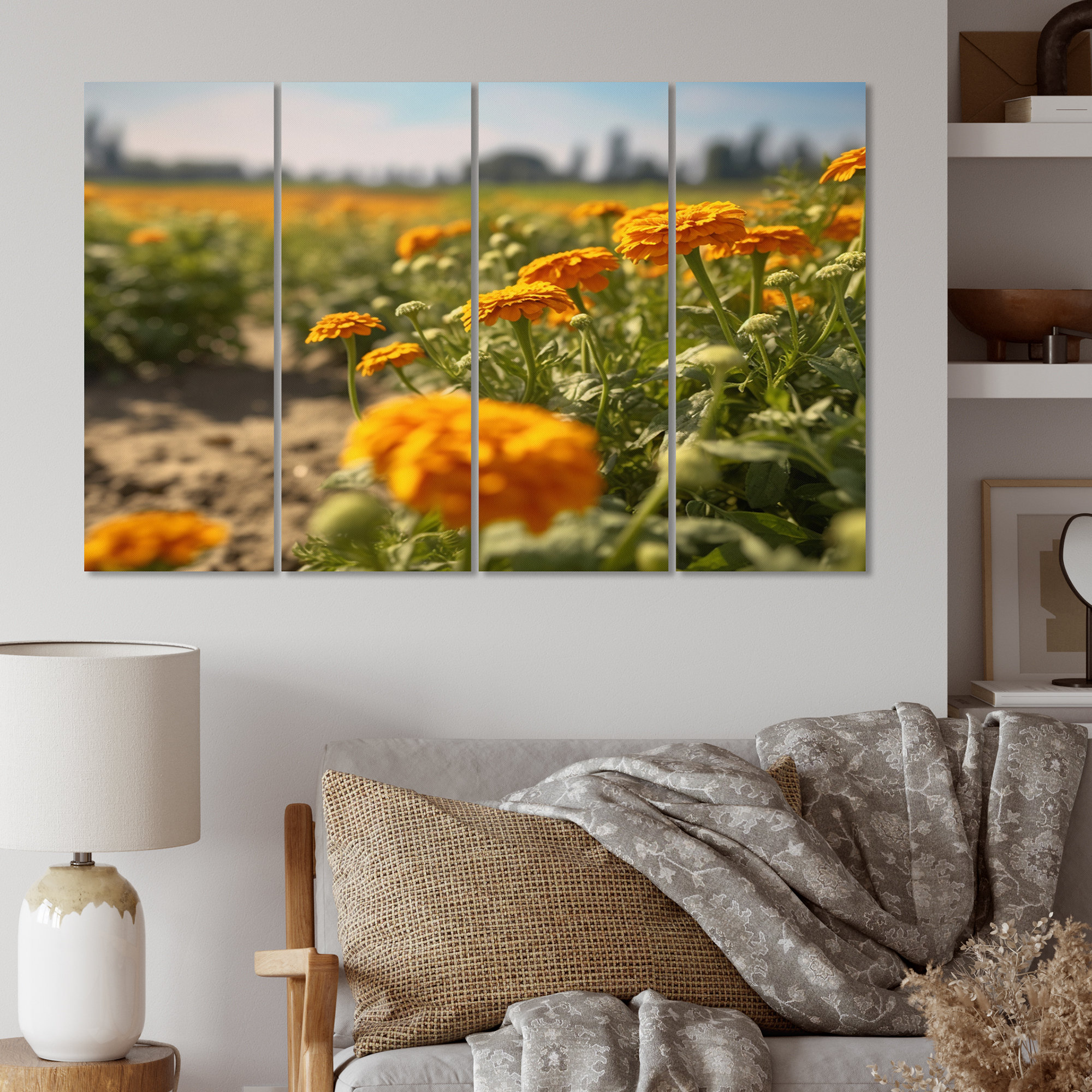 Design Art Yellow Green Marigold Brilliance I - Floral Canvas Art Print ...