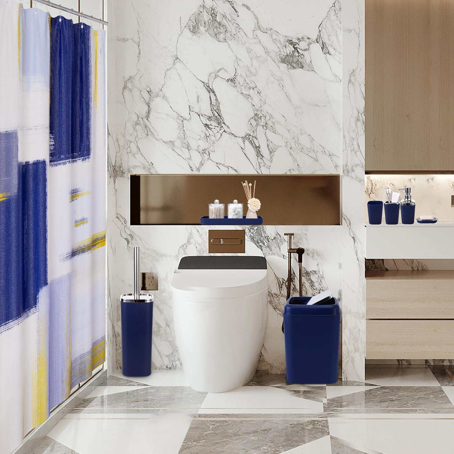 Latitude Run® Blue Bathroom Accessories Set, Bathroom Sets With Shower ...