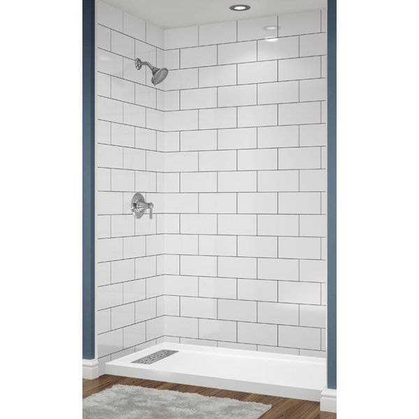 Avora Bath 3x6 White Acrylic Alcove Shower System with Black Grout ...