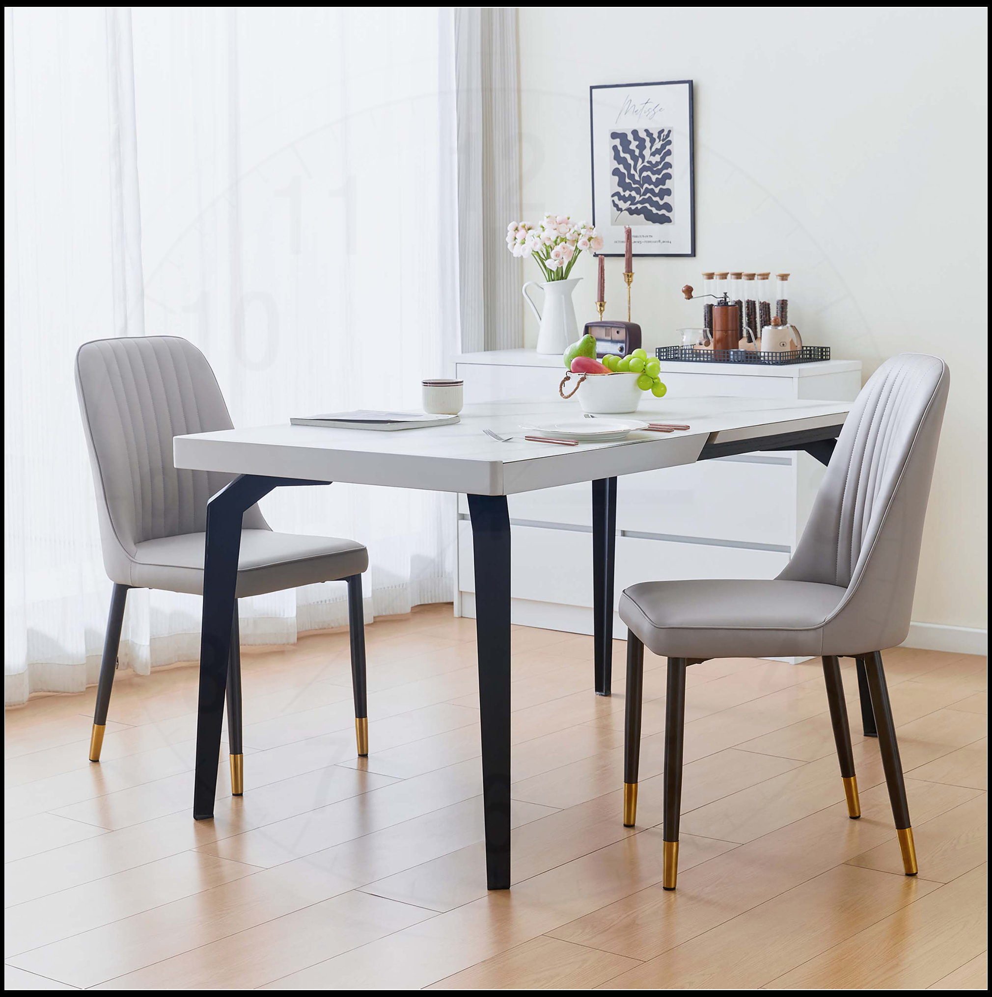 Latitude Run® Set of 2 Grey Dining Chairs with Thick Cushions: Modern ...
