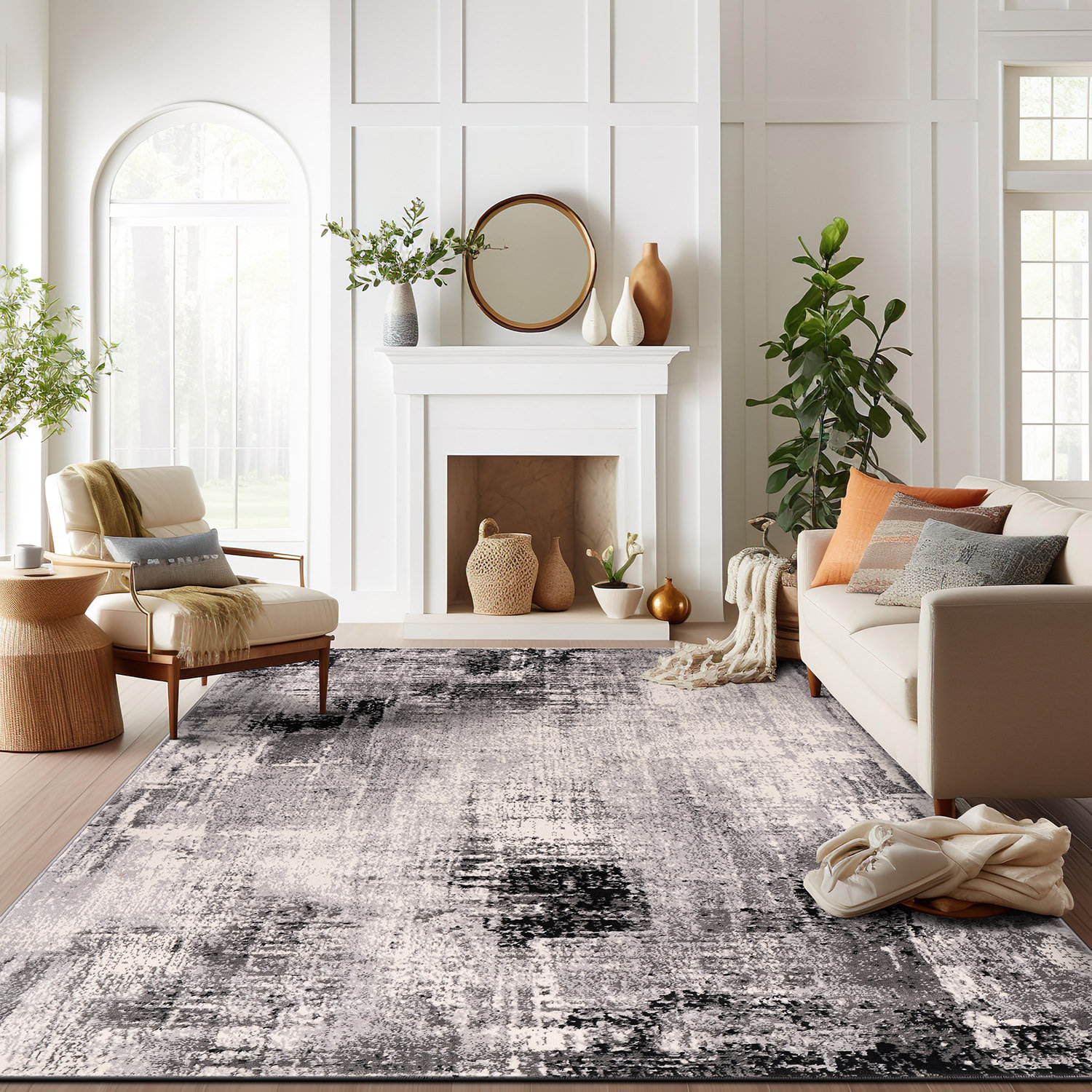 Trent Austin Design® Schauer Abstract Performance Black/Ivory/Gray Rug ...