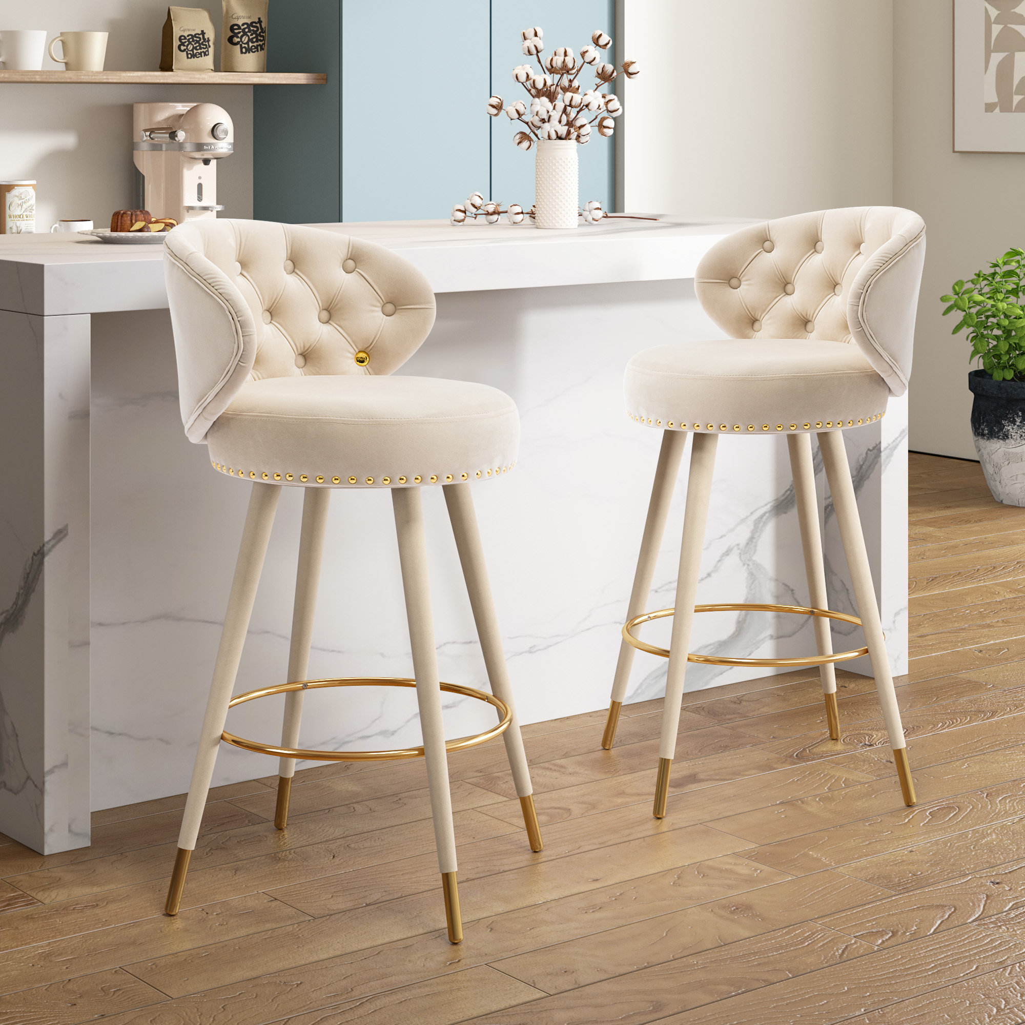 Willa Arlo™ Interiors Bahena 360° Swivel Bar Stools, Upholstered 27.95 ...